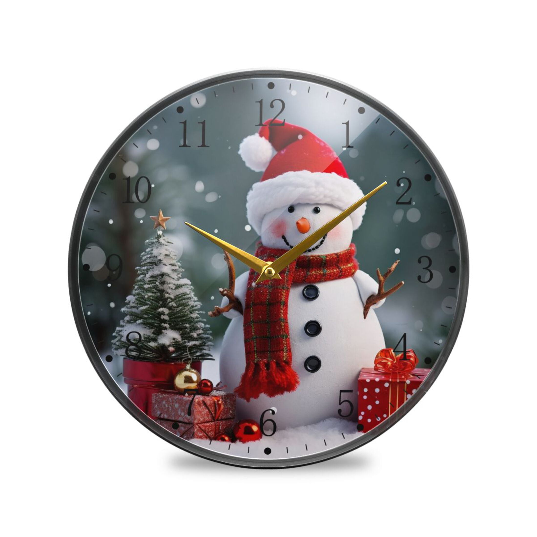 Snowman Acrylic Wall Clocks Quiet Round Clock Battery Operated Non ...
