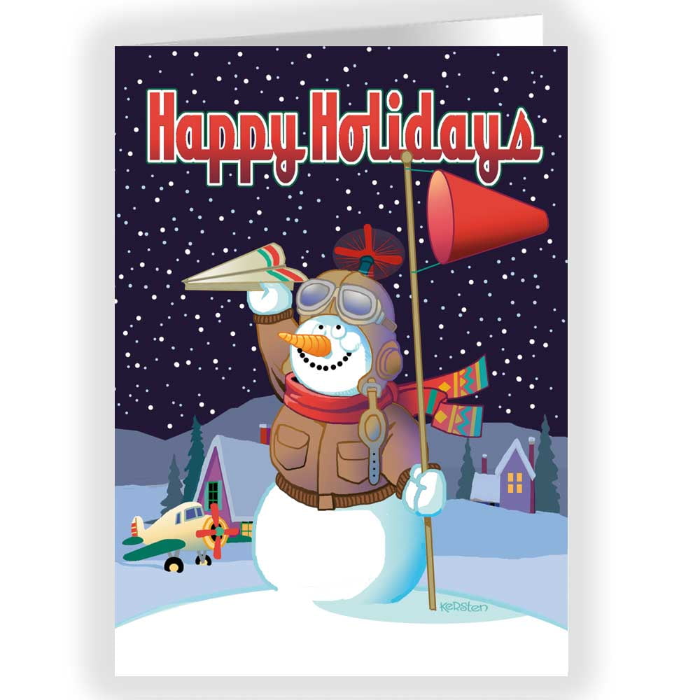 Snowman Airplane Theme Christmas Card - 18 Cards & 19 Envelopes ...