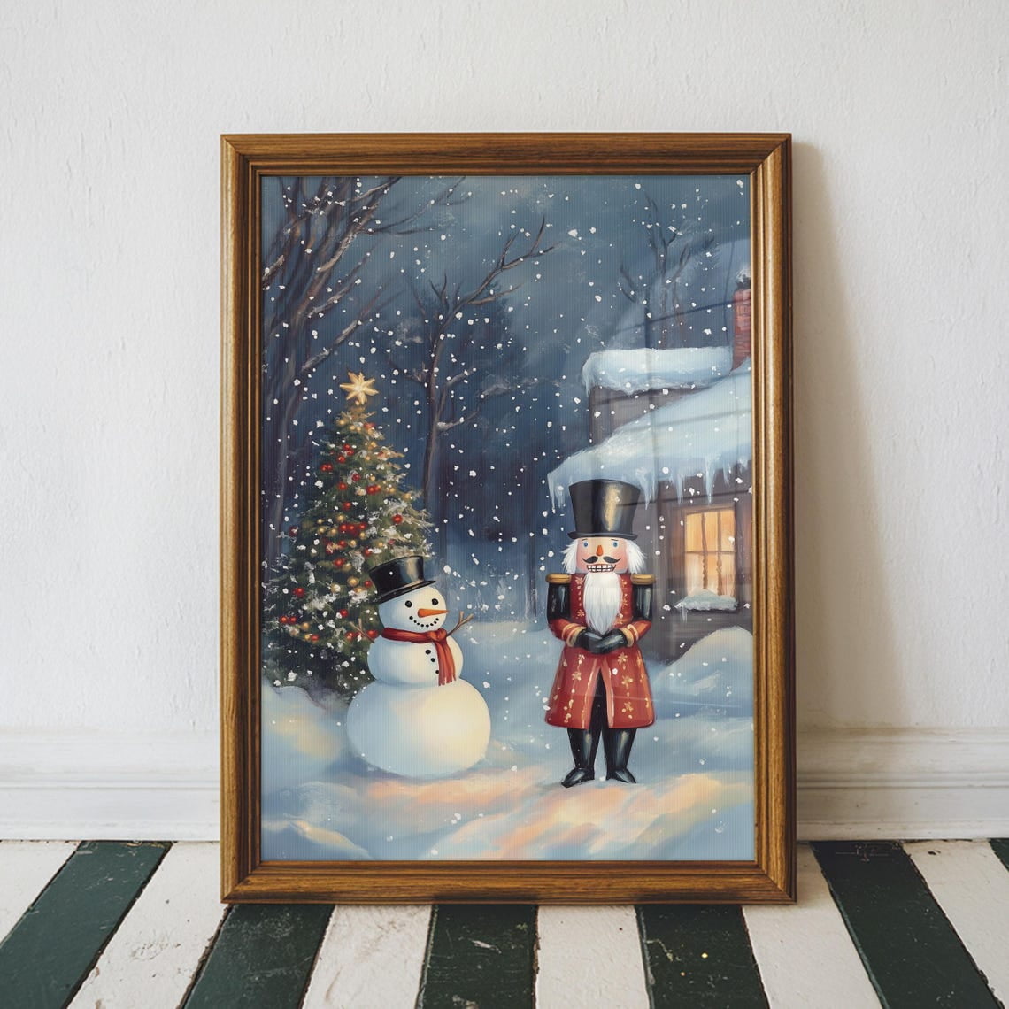 Snowman And Nutcracker: Cozy Snowman Winter Scene Art Print #2732 ...