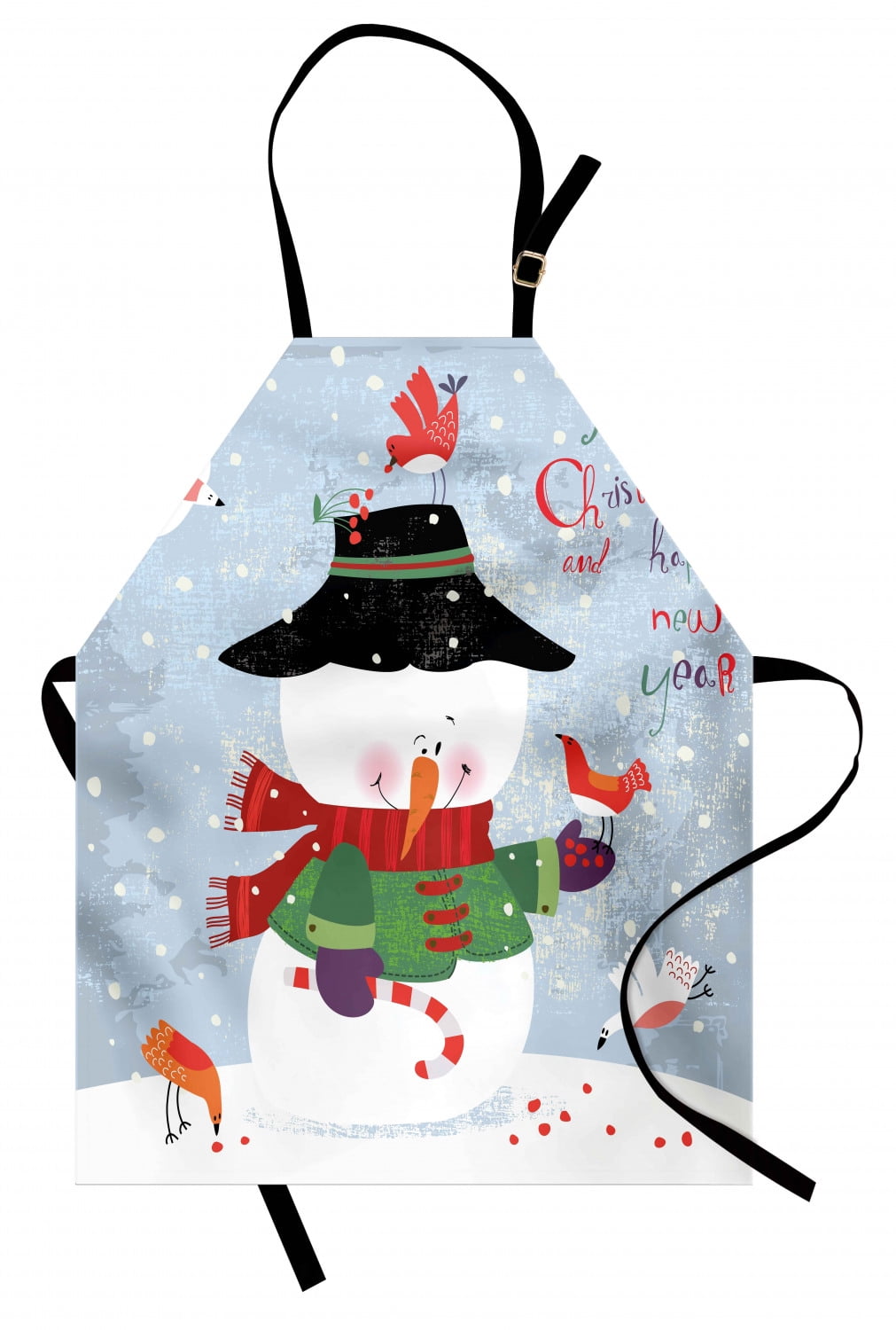 Snowman Apron Christmas and New Year Theme Lovely Snowman with Birds ...