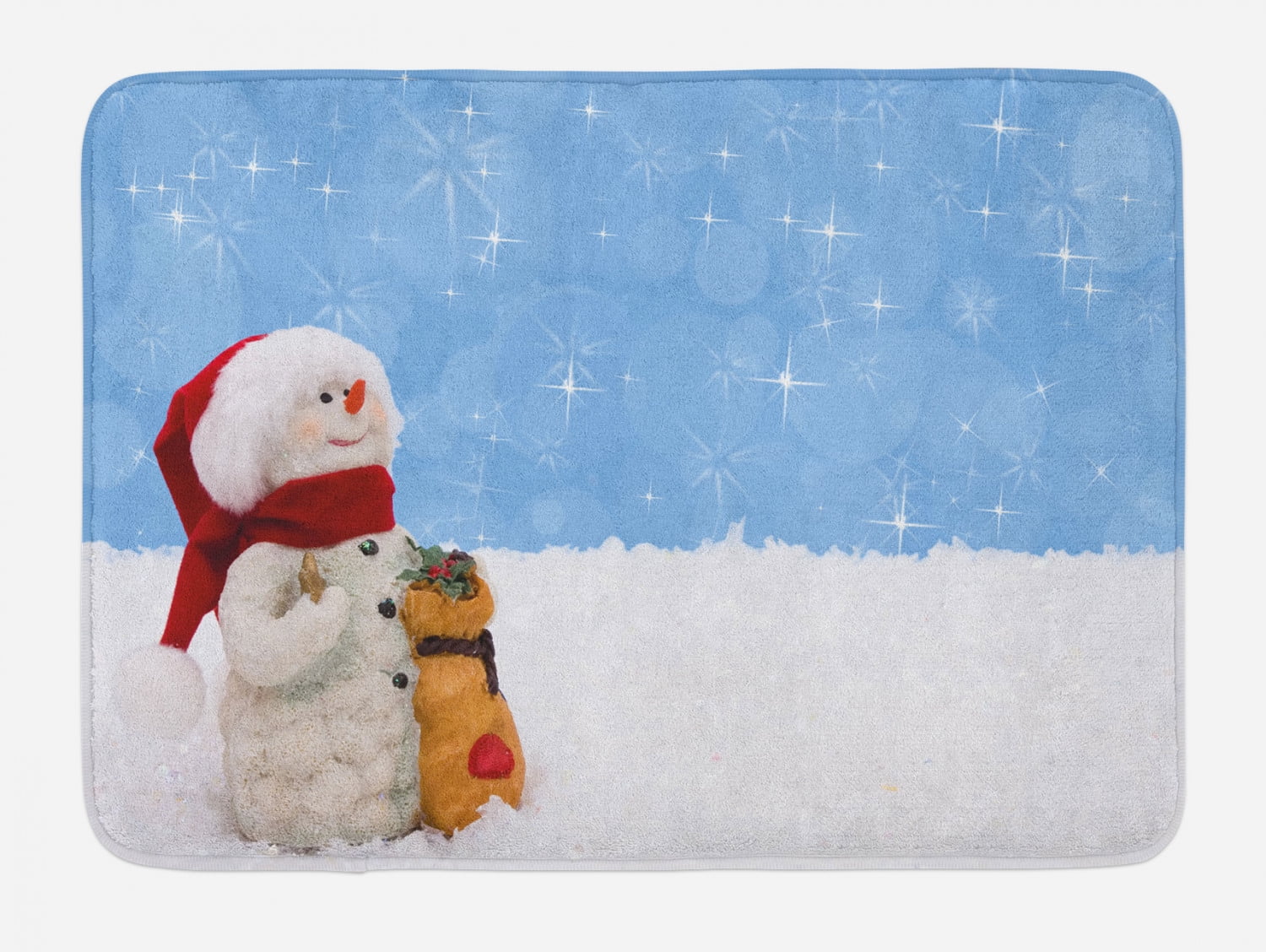 Snowman Bath Mat, Winter Time Theme Cute Snowman with Christmas Hat ...