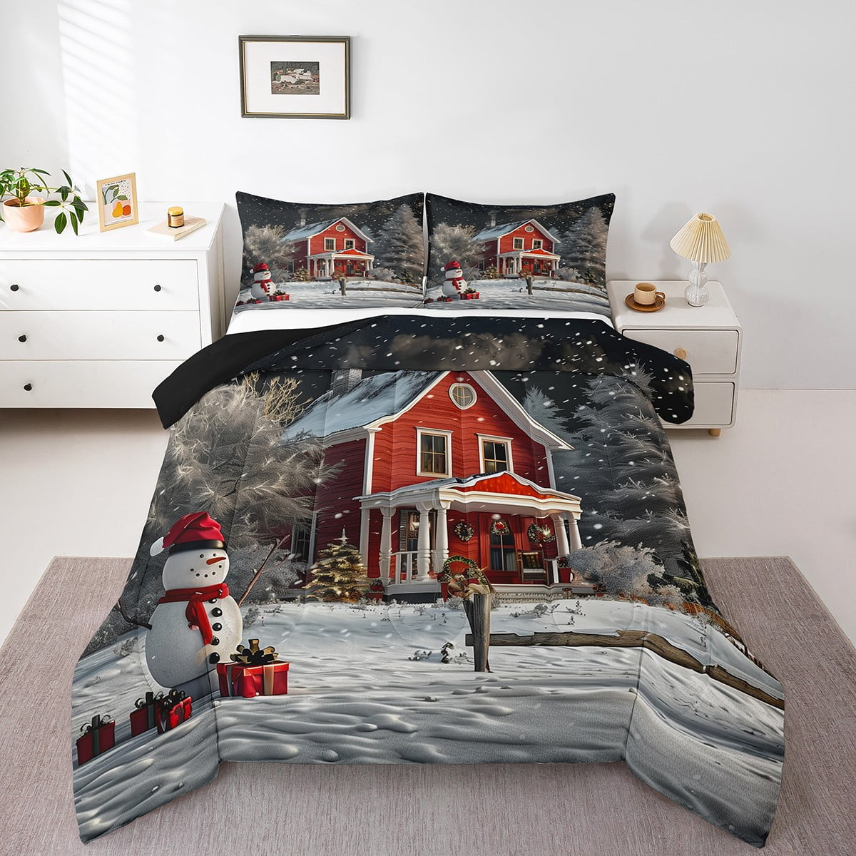 Snowman Bedding King Christmas Decorations Comforter Set Christmas Tree ...