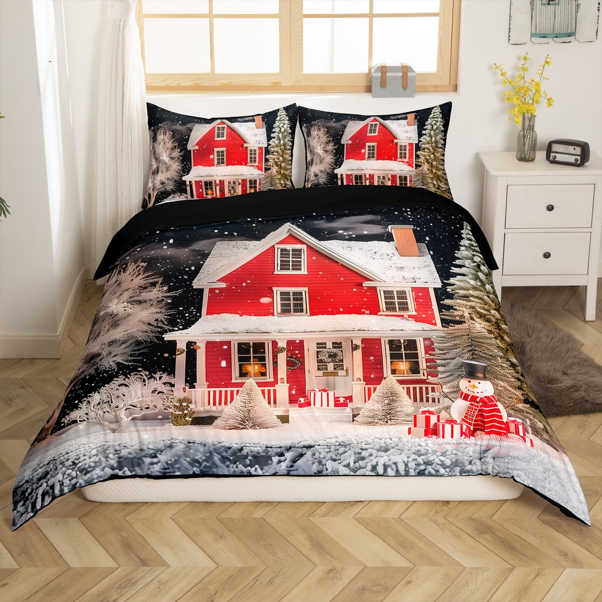 Snowman Bedding Set Merry Christmas Themed Duvet Cover Queen Size for ...