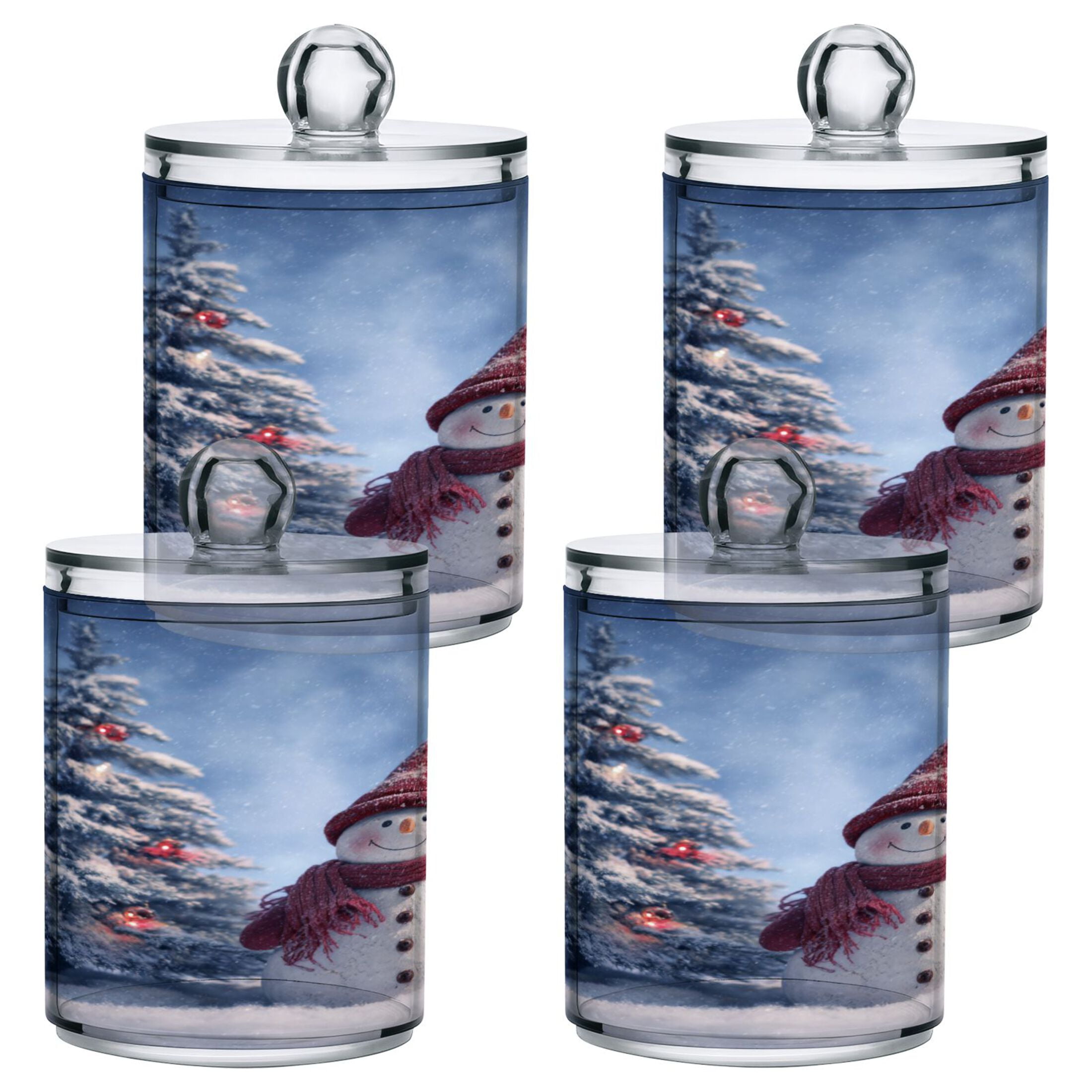 Snowman Beside Christmas Tree Translucent Plastic Cans Storage ...