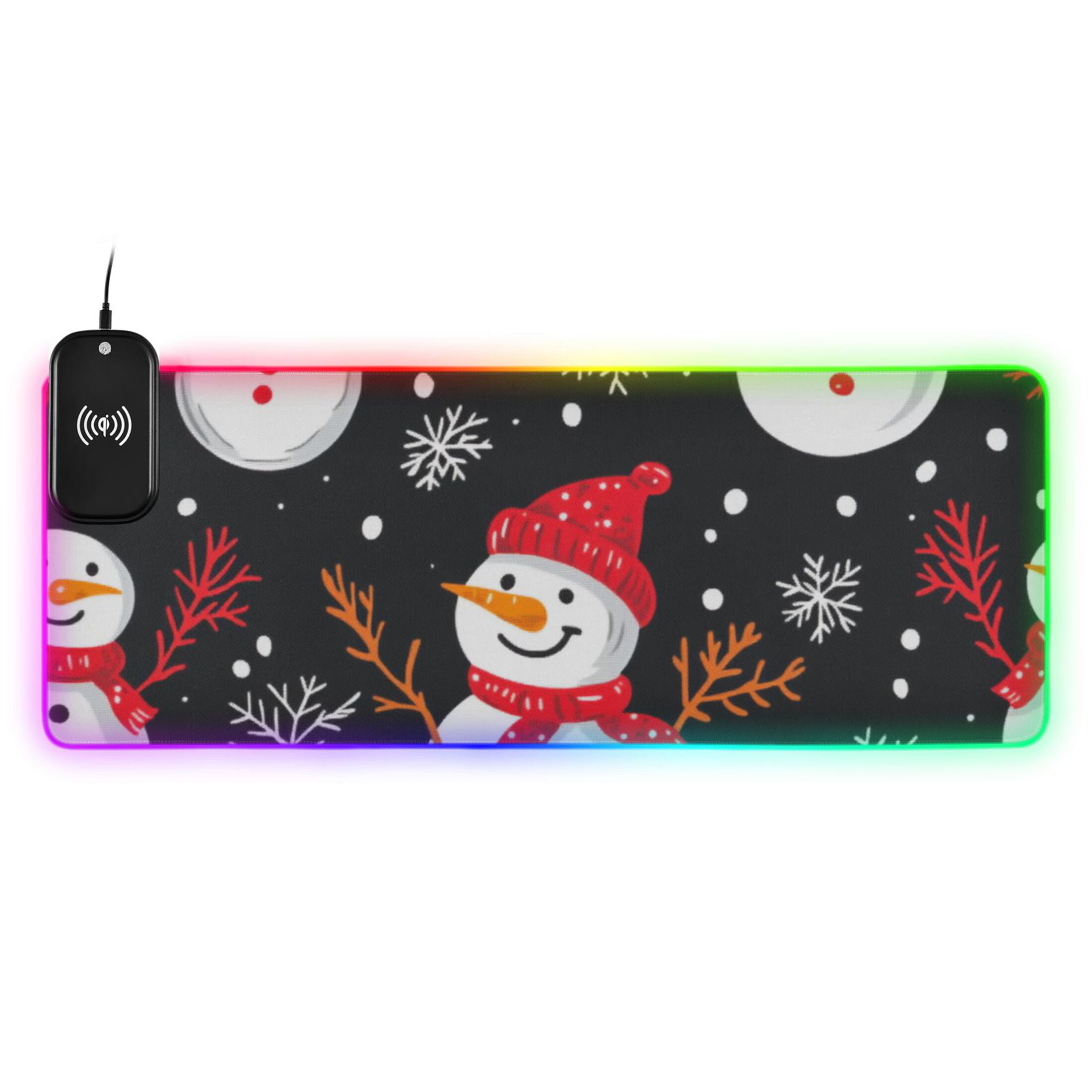 Snowman Black Background Wireless Charging RGB Gaming Mouse Pad Large ...