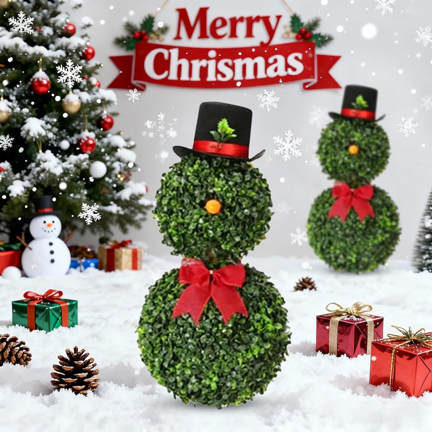 Snowman Boxwood Topiary Christmas Indoor/Outdoor Decoration,31.5in ...