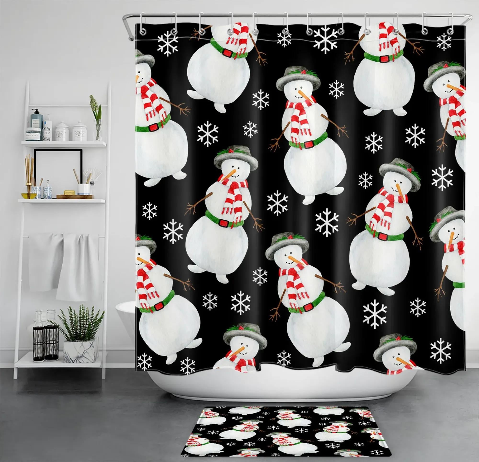 Snowman Christmas Bathroom Set With Elegant Snowflakes