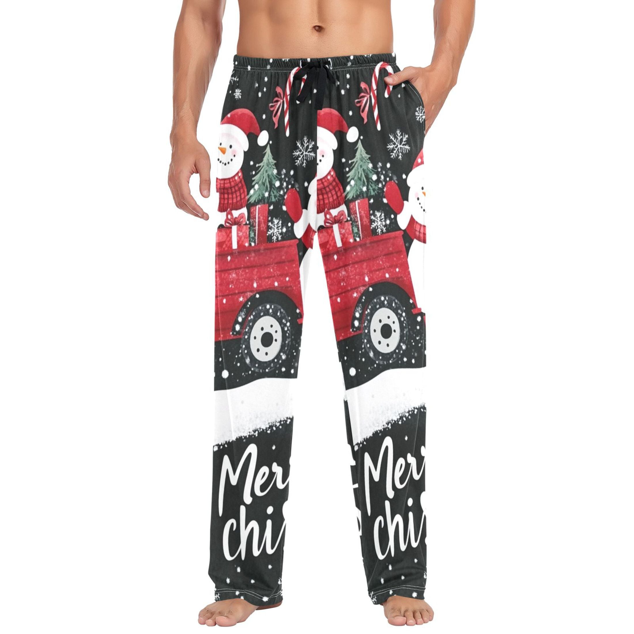 Snowman Christmas Card Mens Cotton Pajama Pant Sleep and Lounge Bottons ...