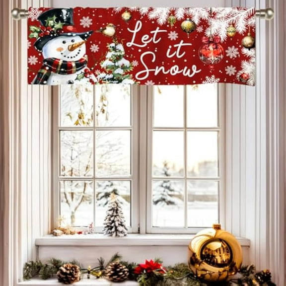 Christmas Valance Curtain, Red Christmas Valance, Poinsettia Christmas ...