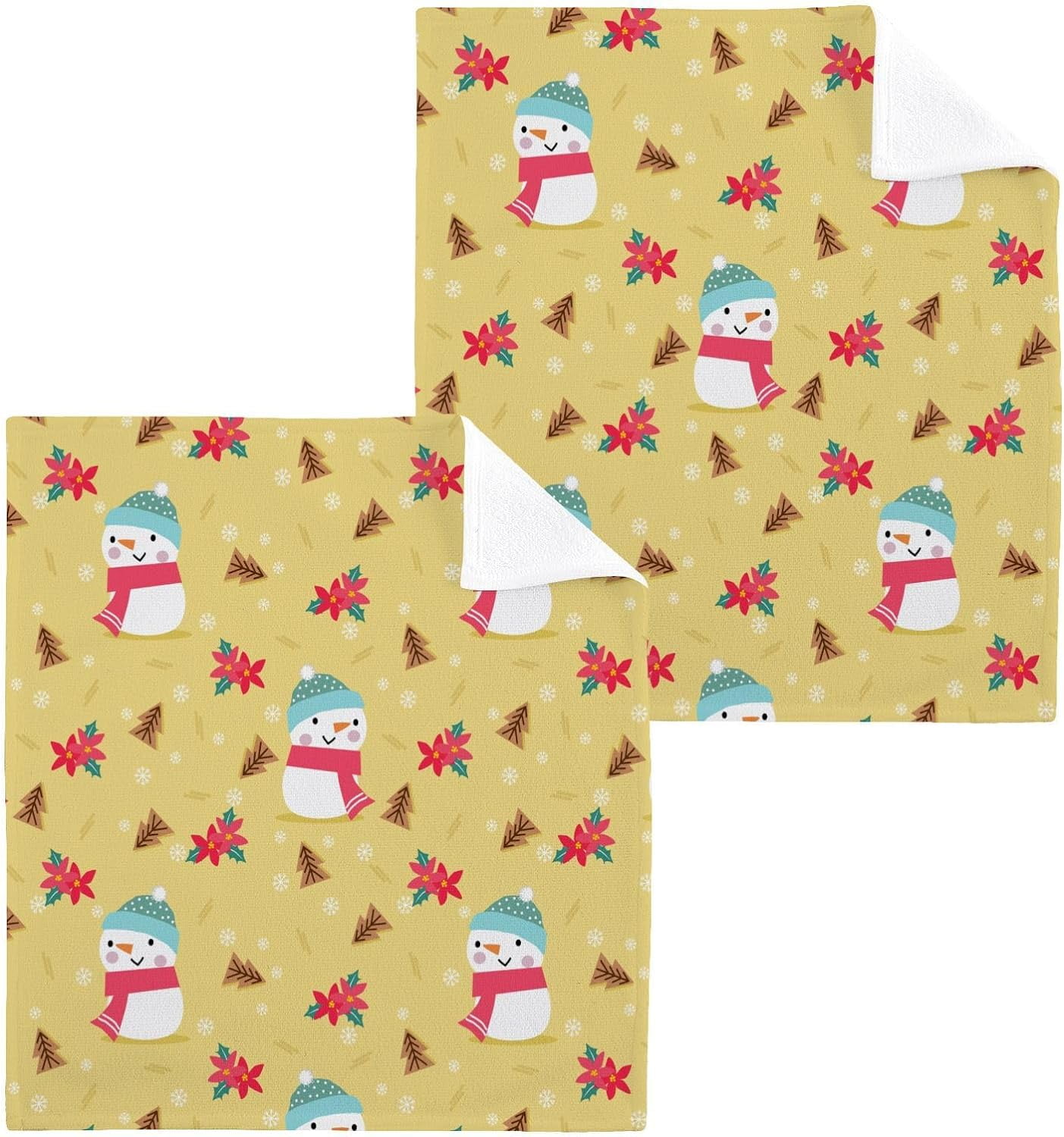 Snowman Christmas Flowers Washcloth 12x12in Set, 4 Pack Absorbent ...