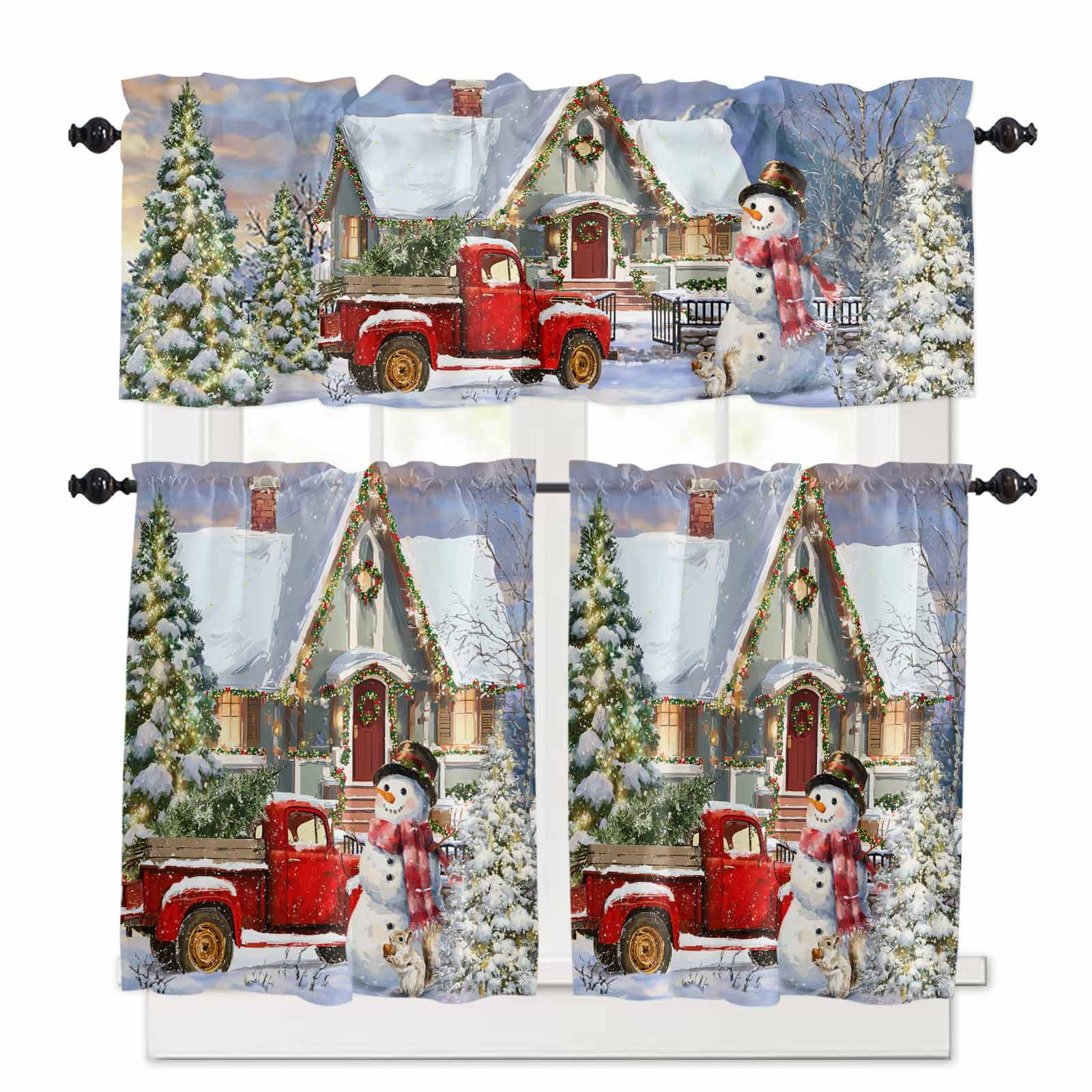 Snowman Christmas Kitchen Curtains and Valances Set, Winter Snowflakes ...