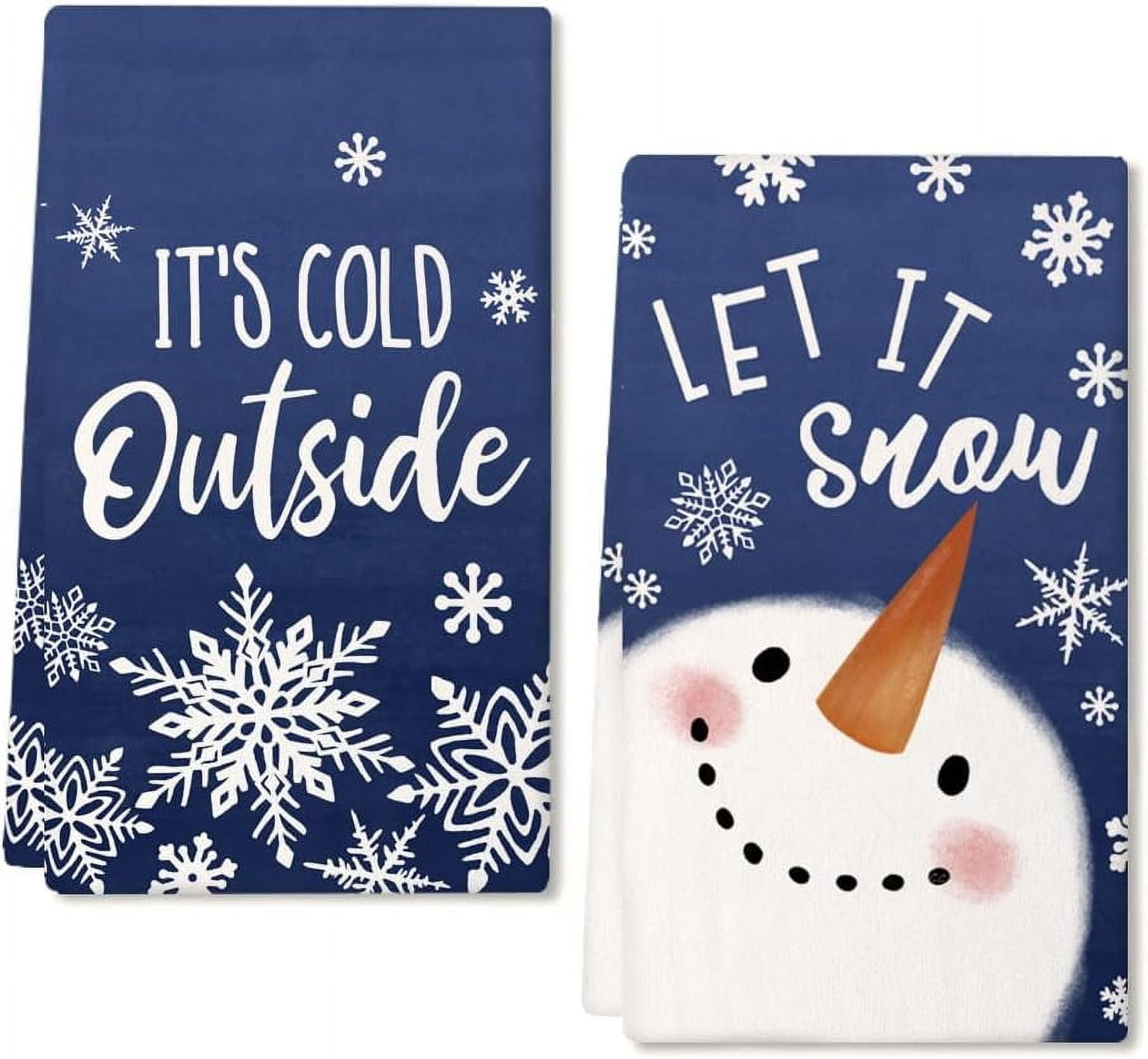 Snowman Christmas Kitchen Towels Set of 2,Blue Snowflake Let It Snow ...