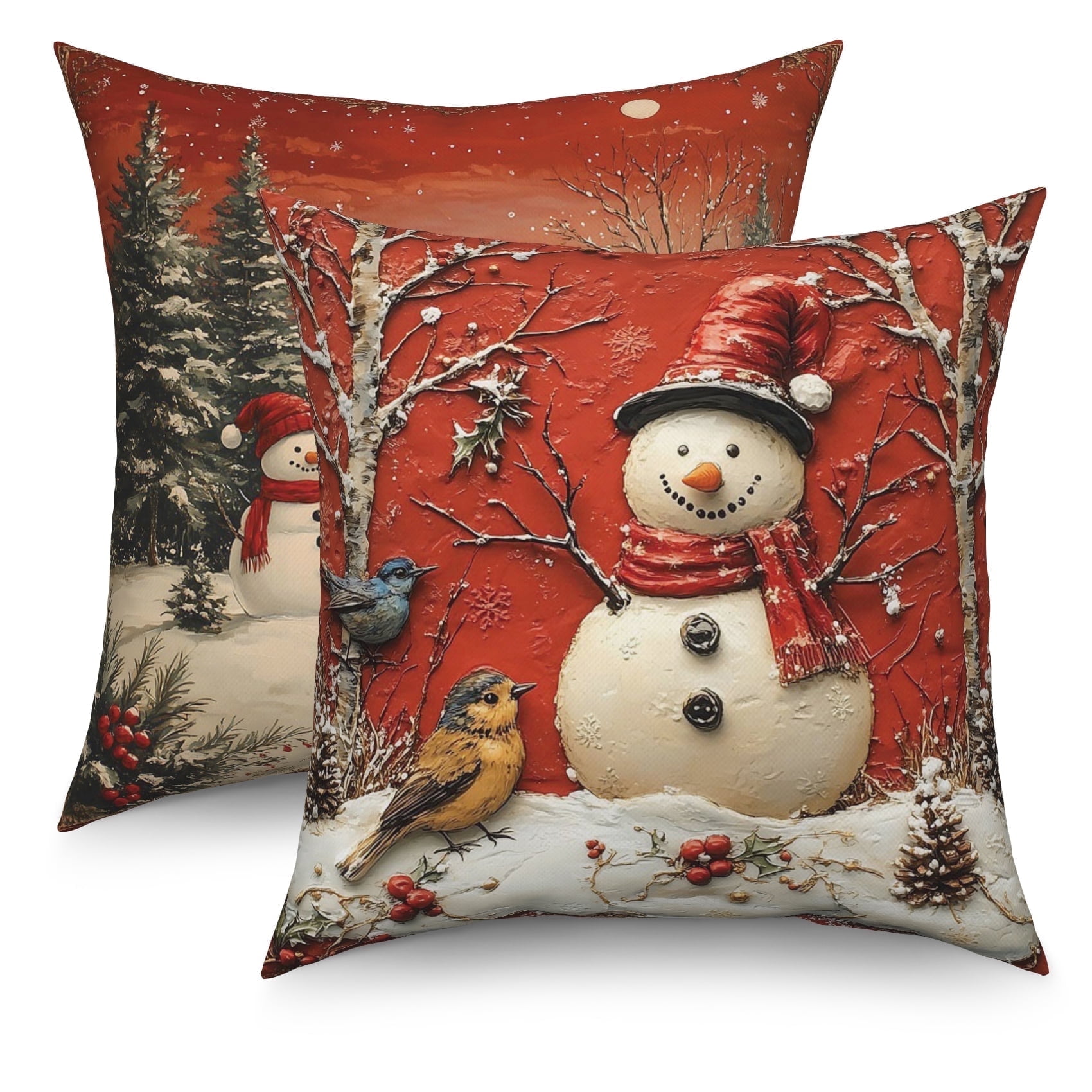 Snowman Christmas Pillow Cover 16x16 Set of 2,Winter Xmas Decorative Pillow Cases Couch Cushion ...