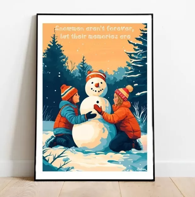 Snowman Christmas Poster - Matte Vertical Posters, Christmas Art Print ...