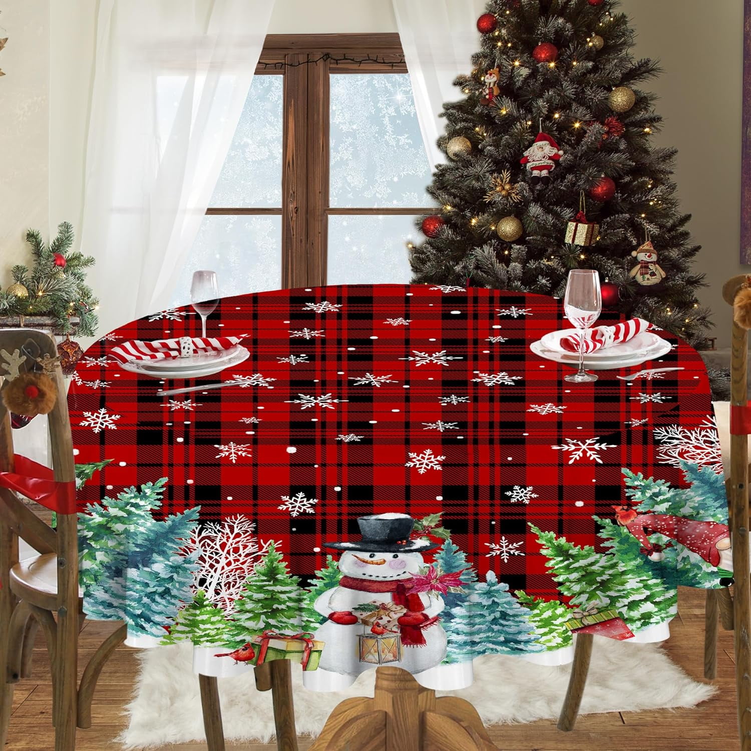 Snowman Christmas Tablecloth 60 Inches Round, Christmas Table Cloth ...
