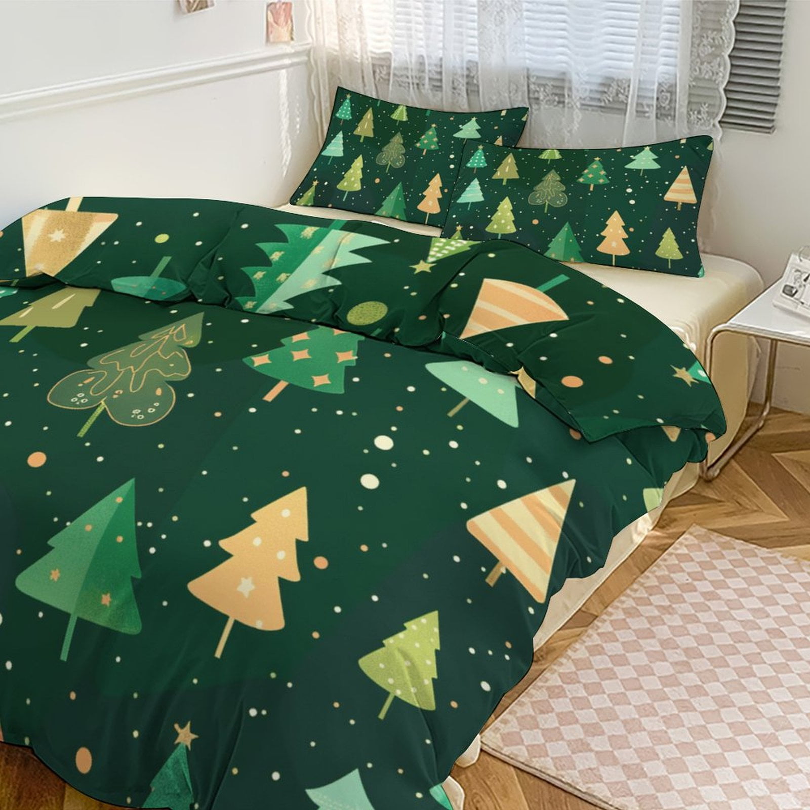 Snowman Christmas Tree Elk Bedding Set with Zipper Closure for Girls ...