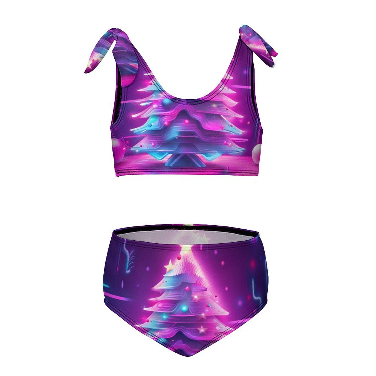 Snowman Christmas Tree Elk Girls' beach sports two-piece swimsuit set ...