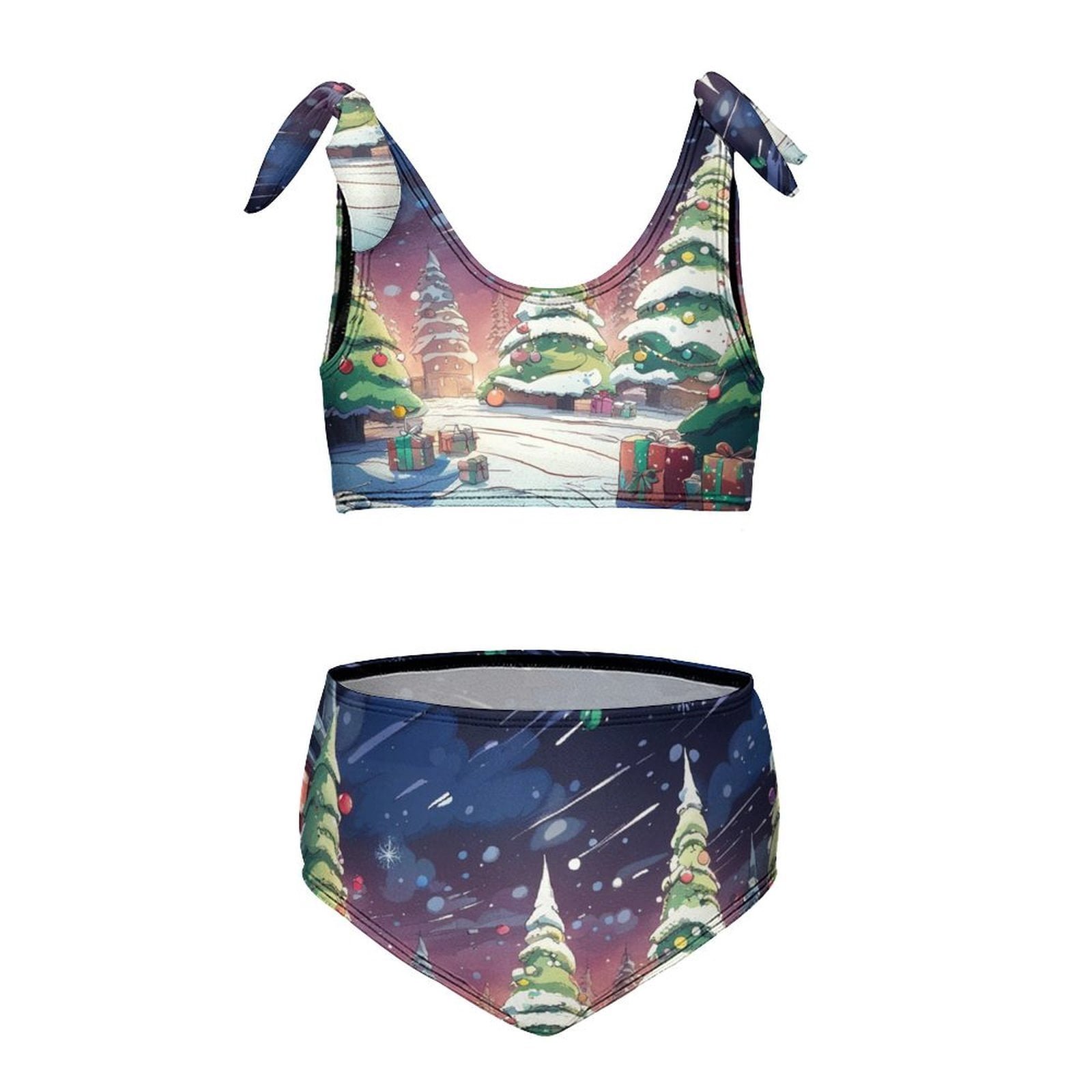 Snowman Christmas Tree Elk Girls' beach sports two-piece swimsuit set ...