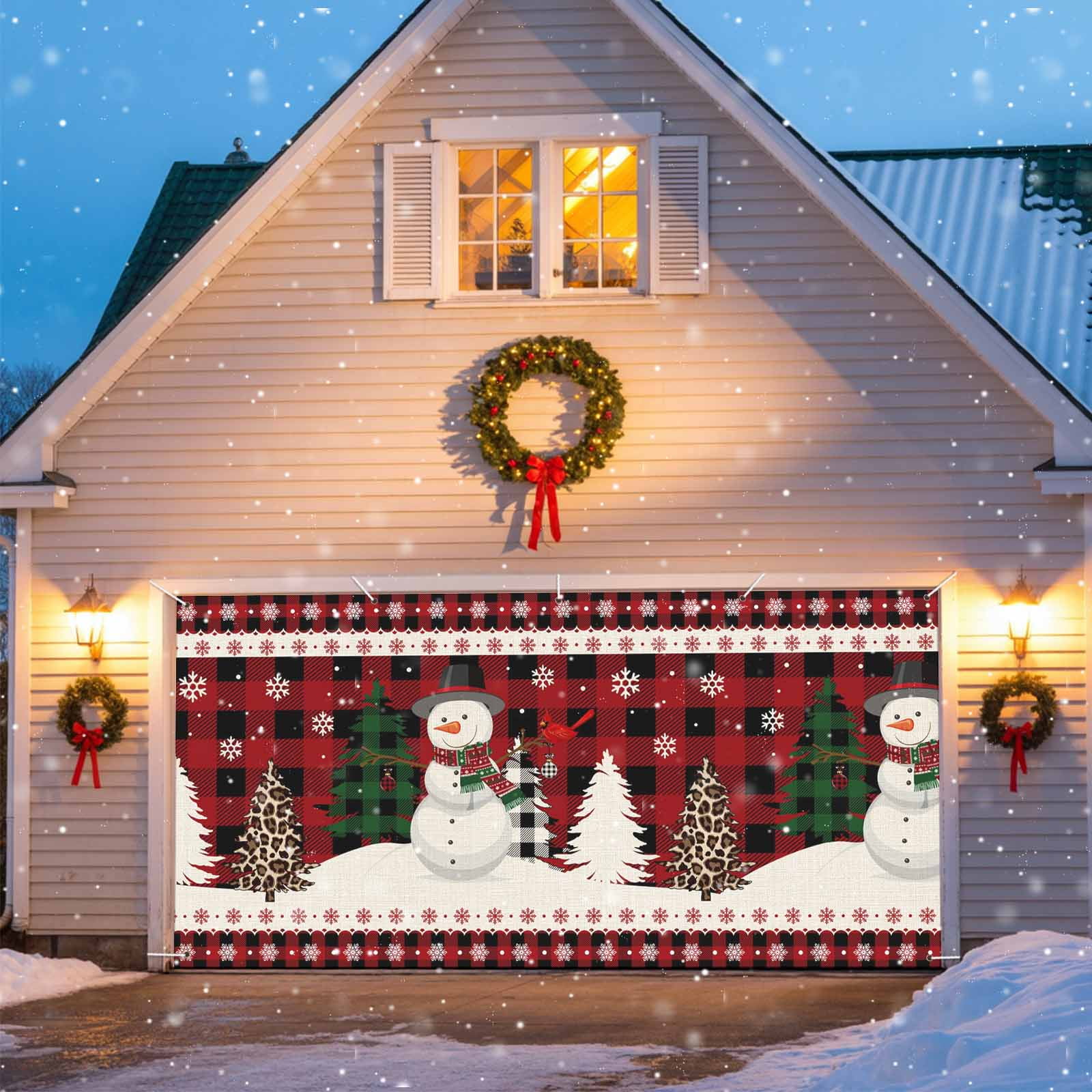 Snowman Christmas Tree Garage Door Decorations, 6x13ft Garage Door ...