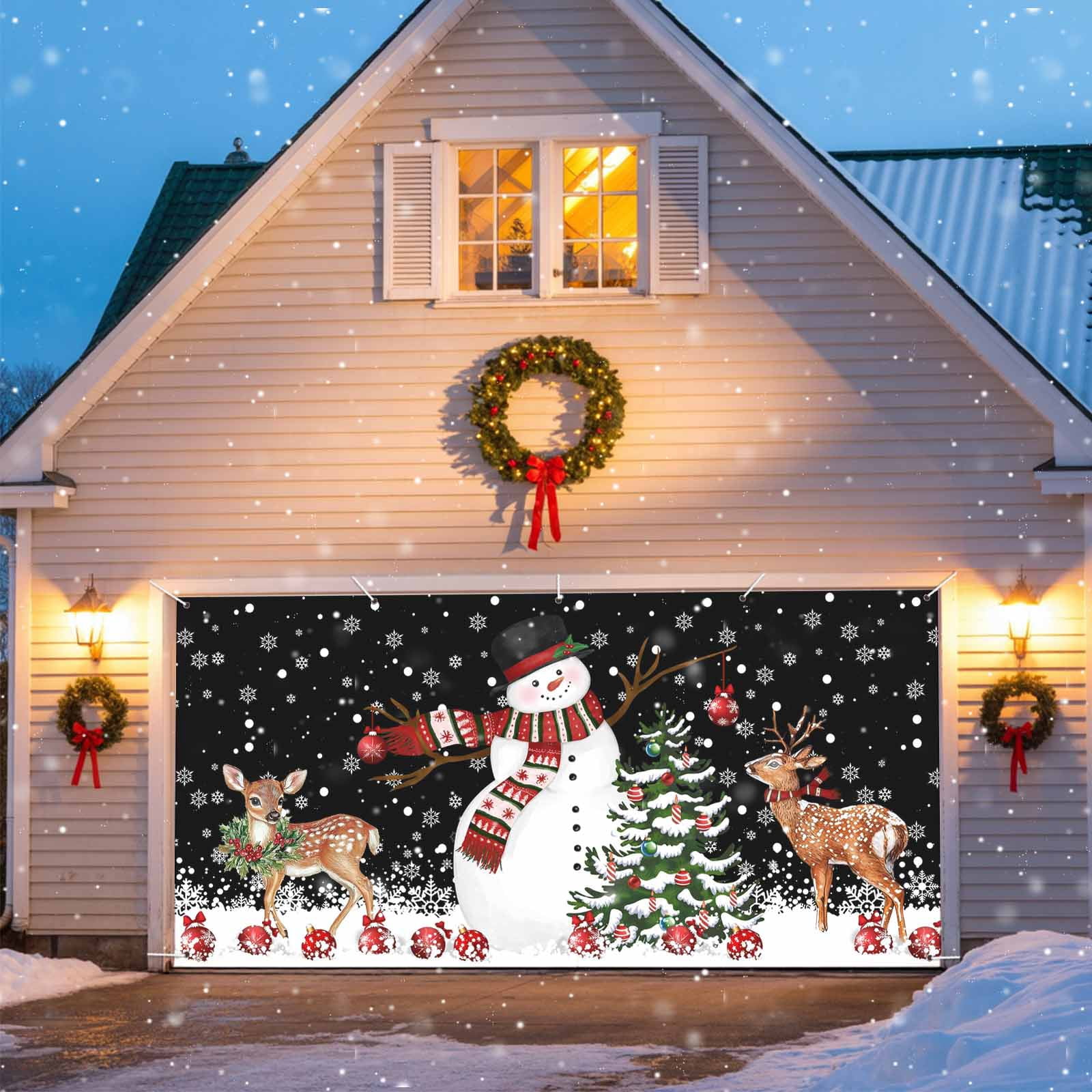 Snowman Christmas Tree Garage Door Decorations, 6x13ft Garage Door ...