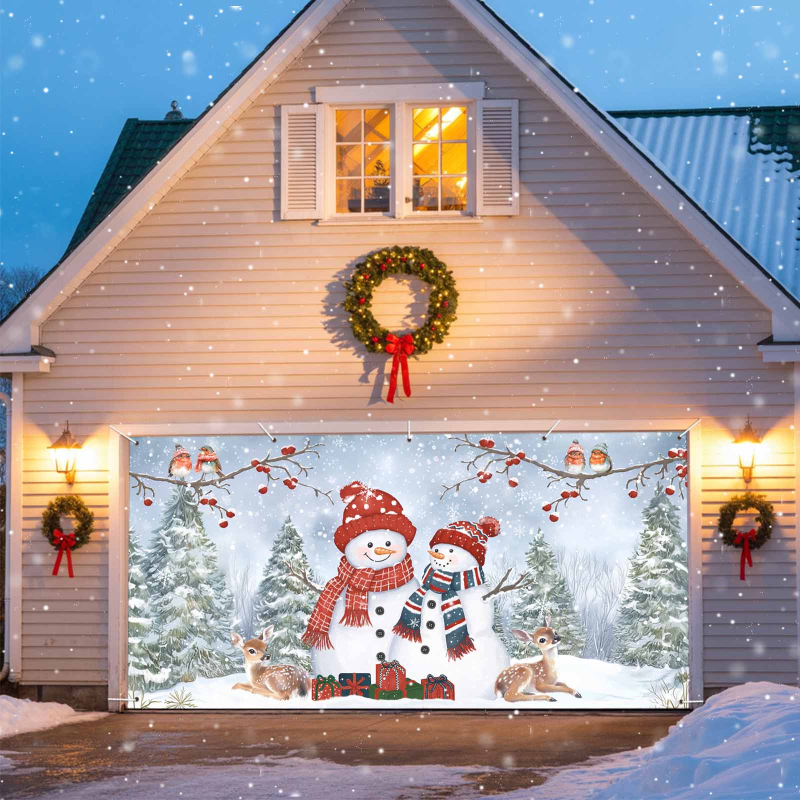 Snowman Christmas Tree Christmas Garage Door Decorations, 6x13ft Garage ...