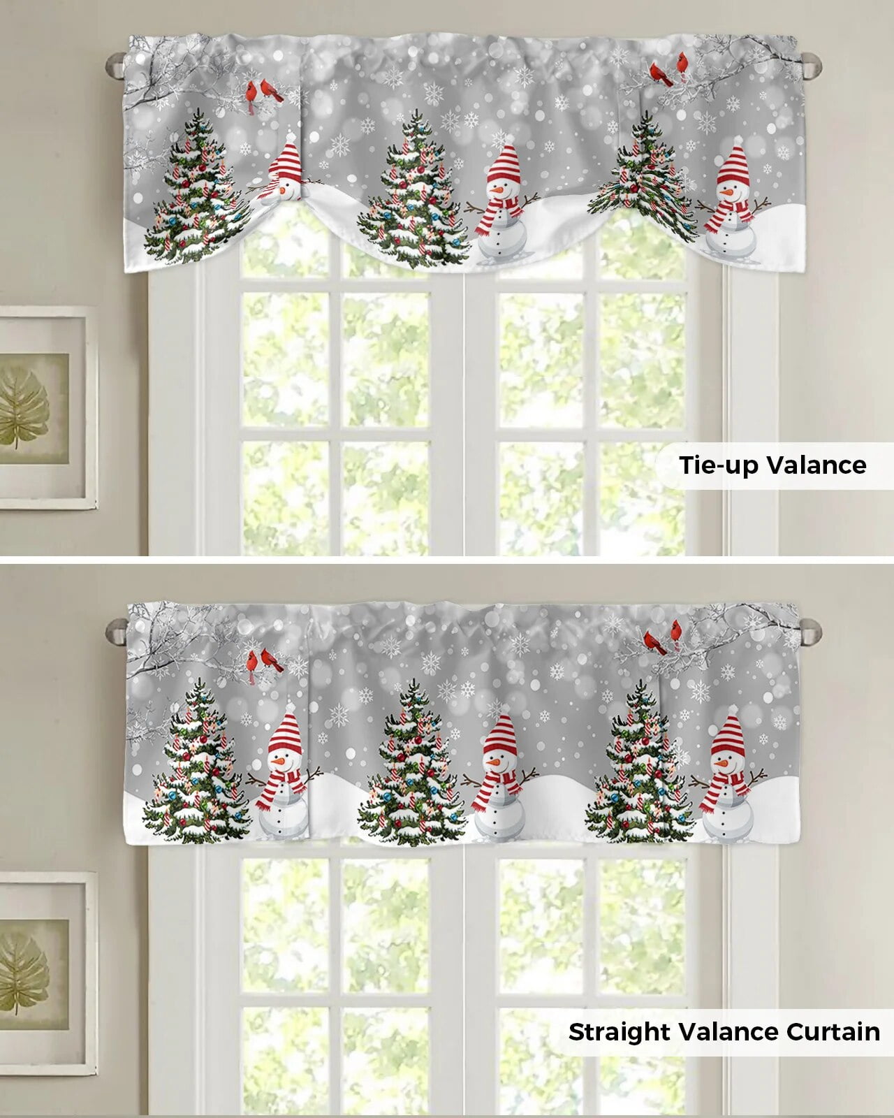 Snowman Christmas Tree Snowflake Wood Grain Window Curtain Living Room ...