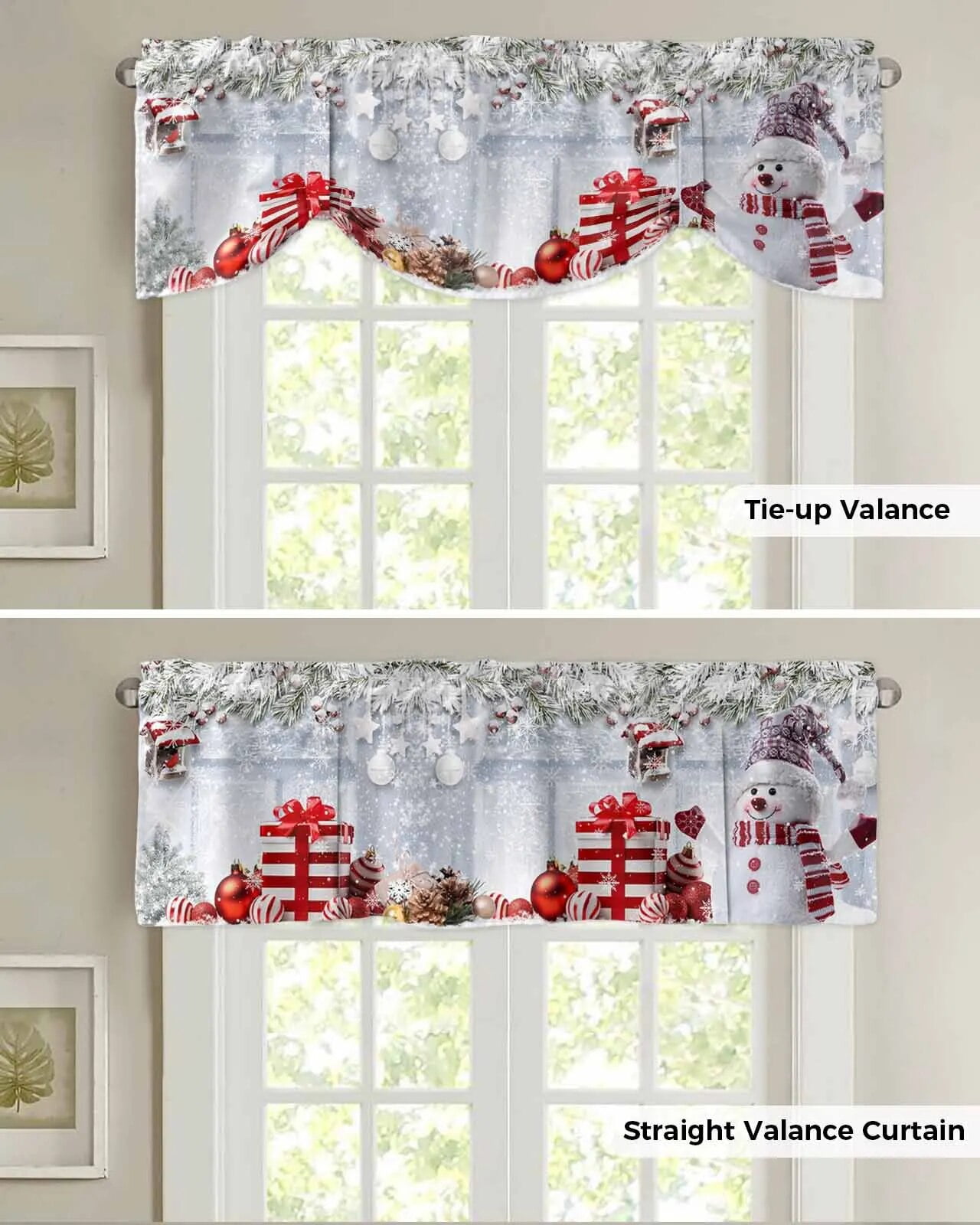 Snowman Christmas Tree Snowflake Wood Grain Window Curtain Living Room ...
