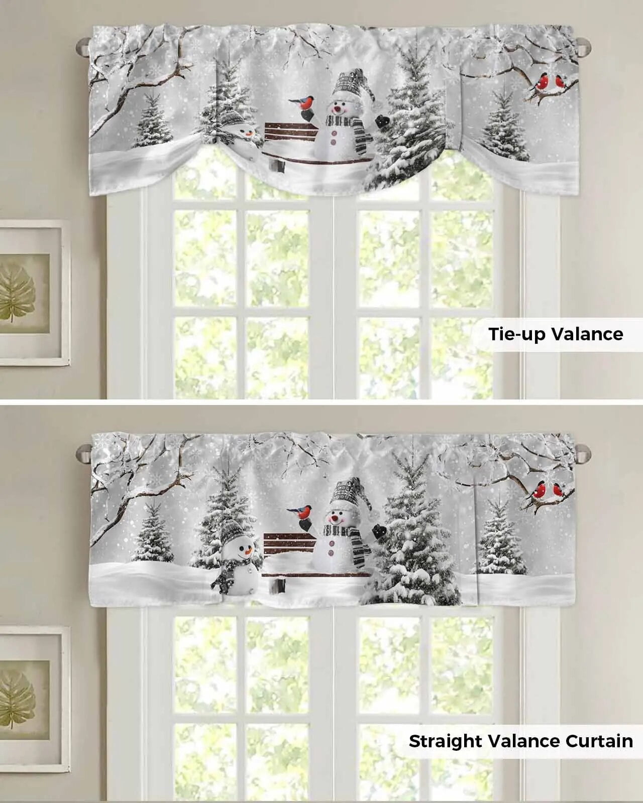 Snowman Christmas Tree Snowflake Wood Grain Window Curtain Living Room ...