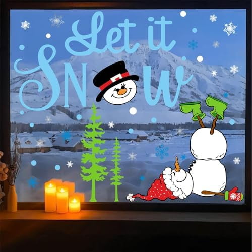 Snowman Christmas Wall Decal Quotes Let It Snow Window Stickers Merry ...