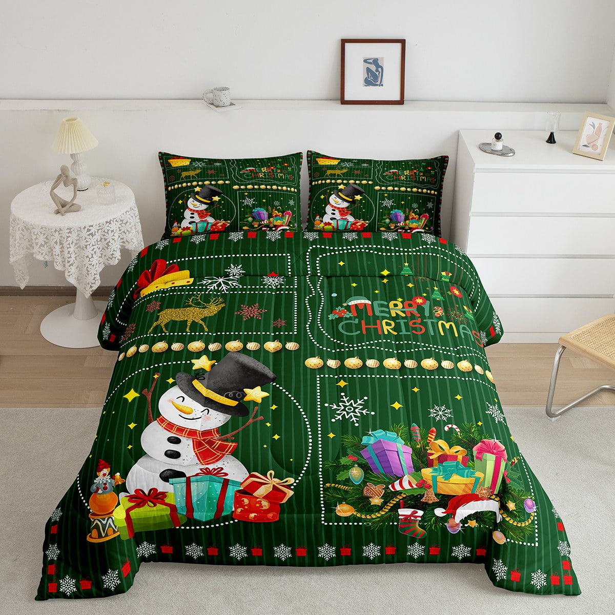 Snowman Comforter Set Twin Size Christmas Themed Bedding Happy New Year ...