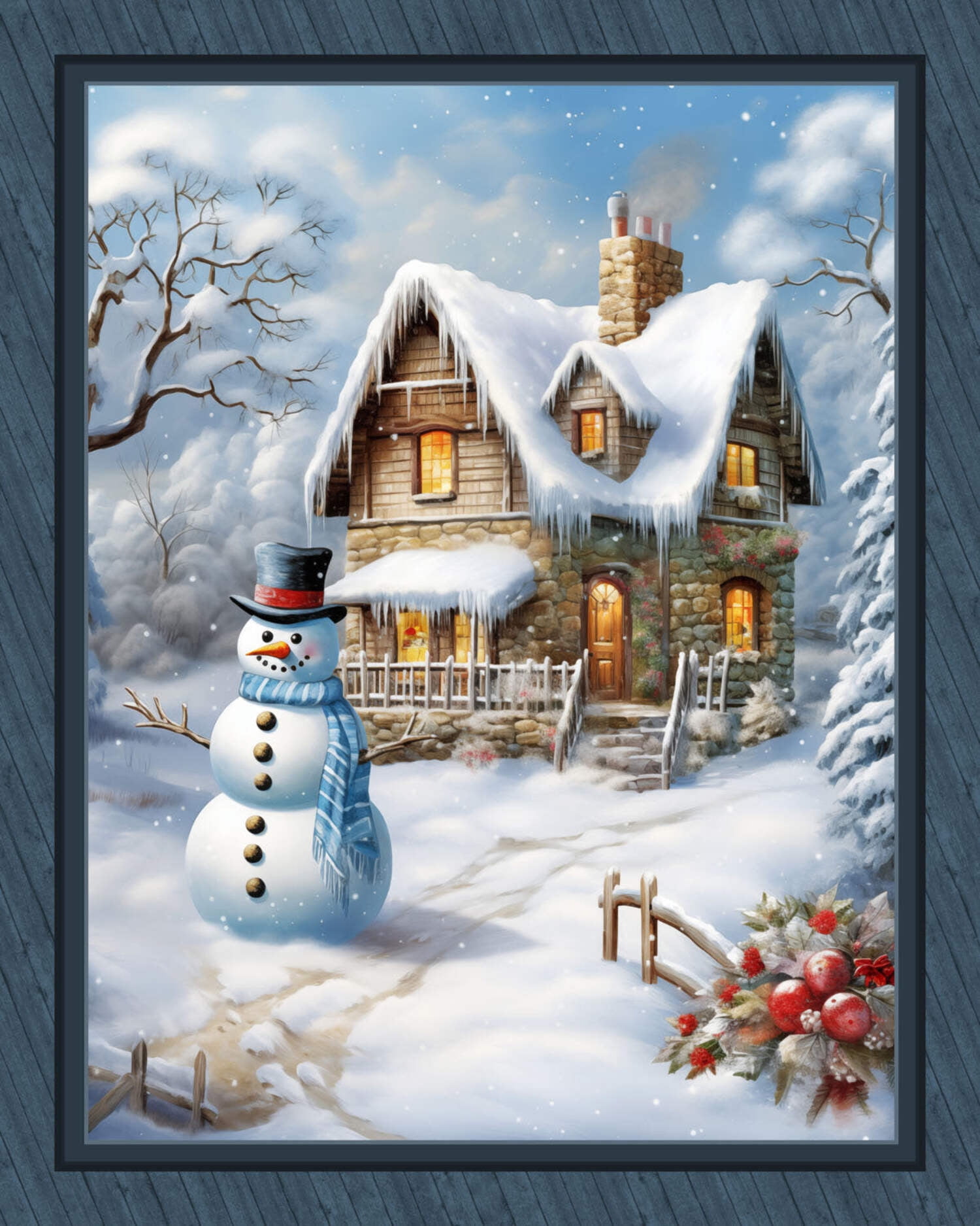 Snowman Cottage Panel Cotton Fabric - Walmart.com