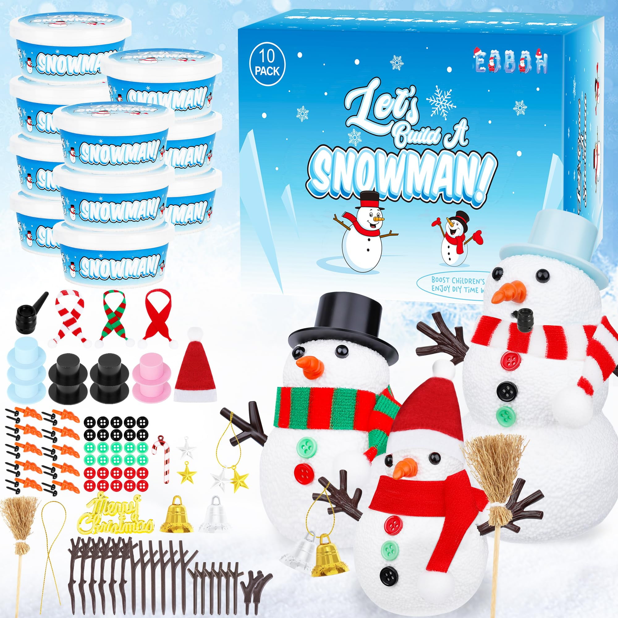 Snowman Crafts for Kids, 10 Pack Christmas Craft DIY Snowman Kit, Build ...