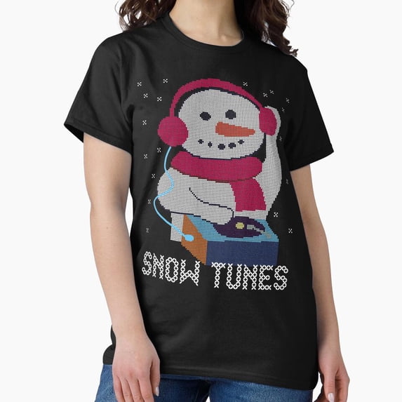 Snowman DJ in a Tacky Holiday Sweater Spinning Tunes Unisex T-Shirt, up ...