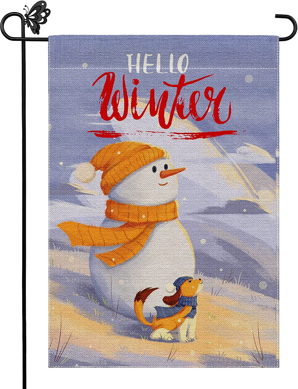 Snowman Dog Winter Garden Flag 12x18 Inch Double Sided Vertical Burlap ...