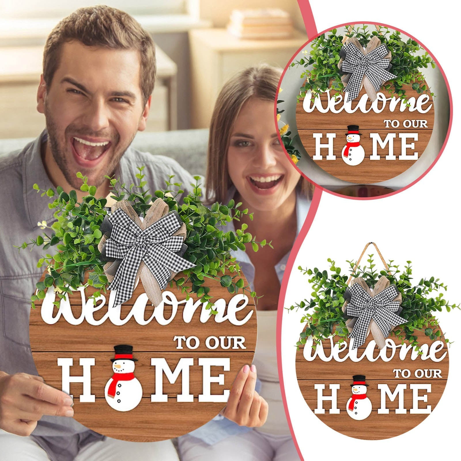 Snowman Door Hanger Heart Decorations for Home Replaceable Door Sign ...