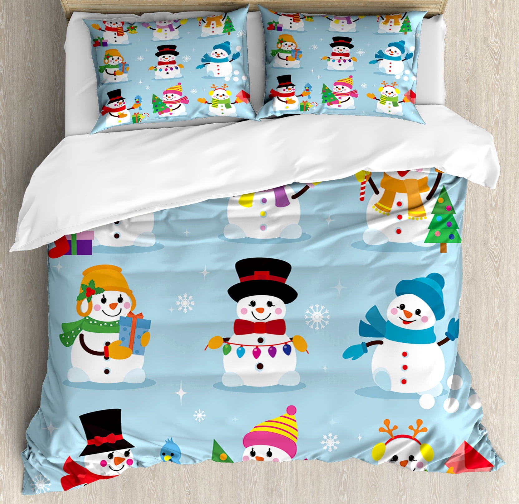 Snowman Duvet Cover Set, Cartoon Happy Design of Christmas Characters ...
