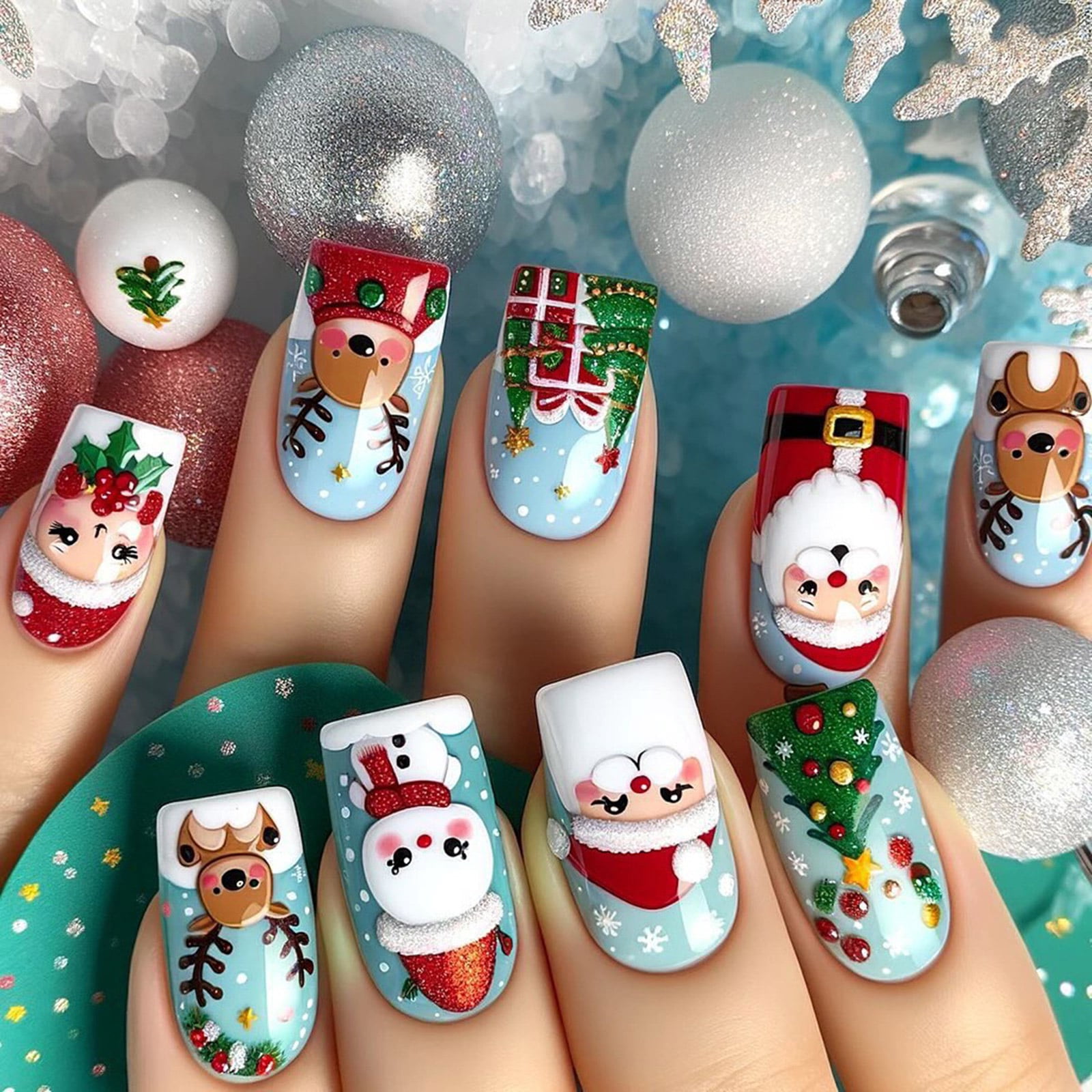 Snowman False Nails Christmas Cartoon Santa False Nails Elks Full ...