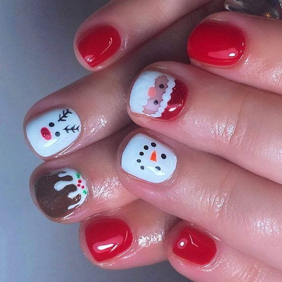 Snowman False Nails Lovely Santa Artificial Nails Christmas Elks Full ...
