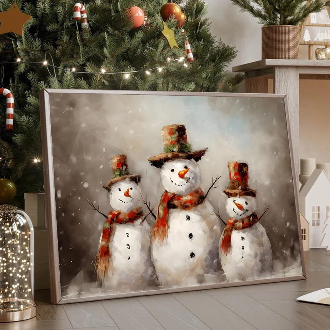 Snowman Family Poster Winter Winter Decor, Cozy Art UNFRAMED Poster ...