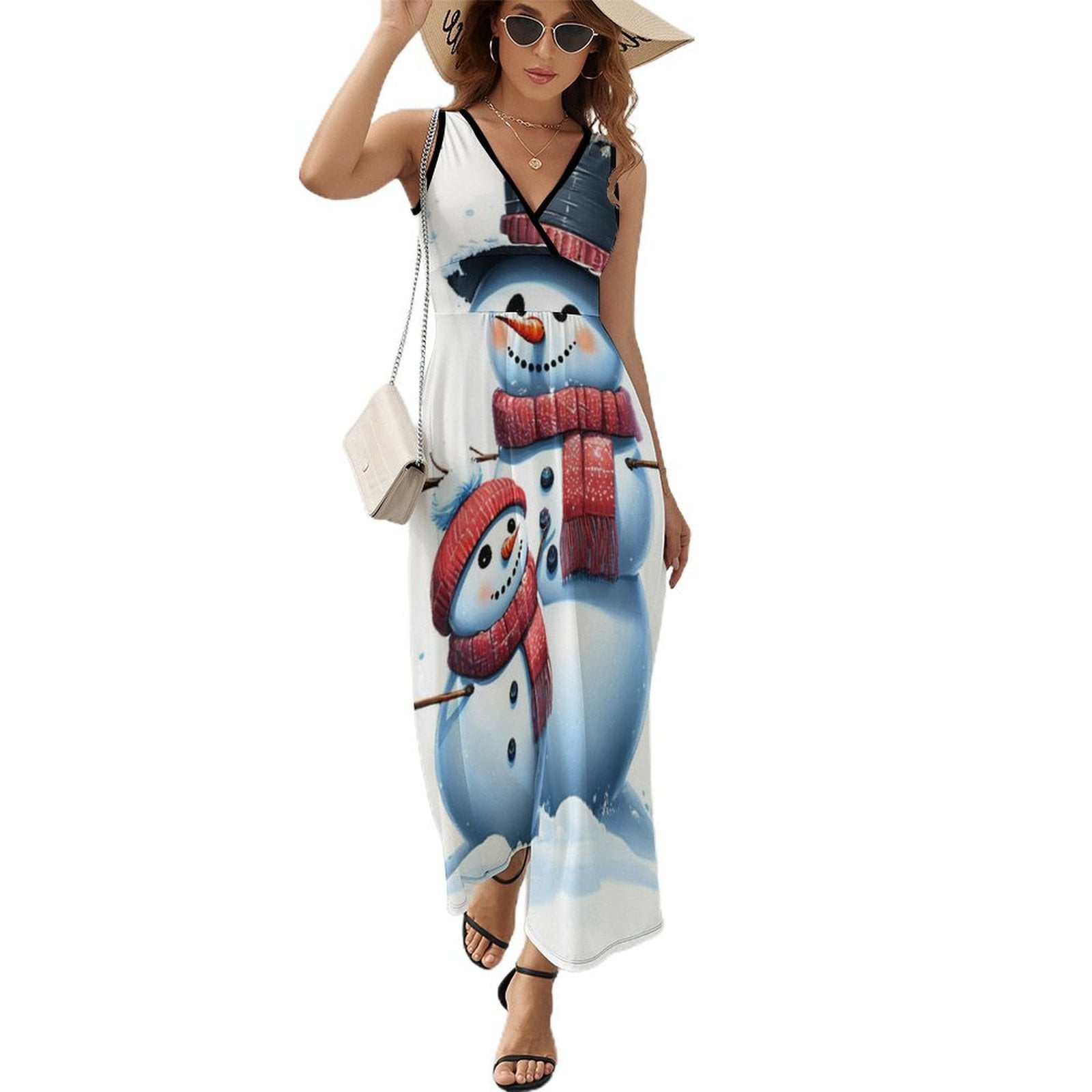 Snowman Family Winter Scene Dress Fashion Boho Beach Long Dresses ...