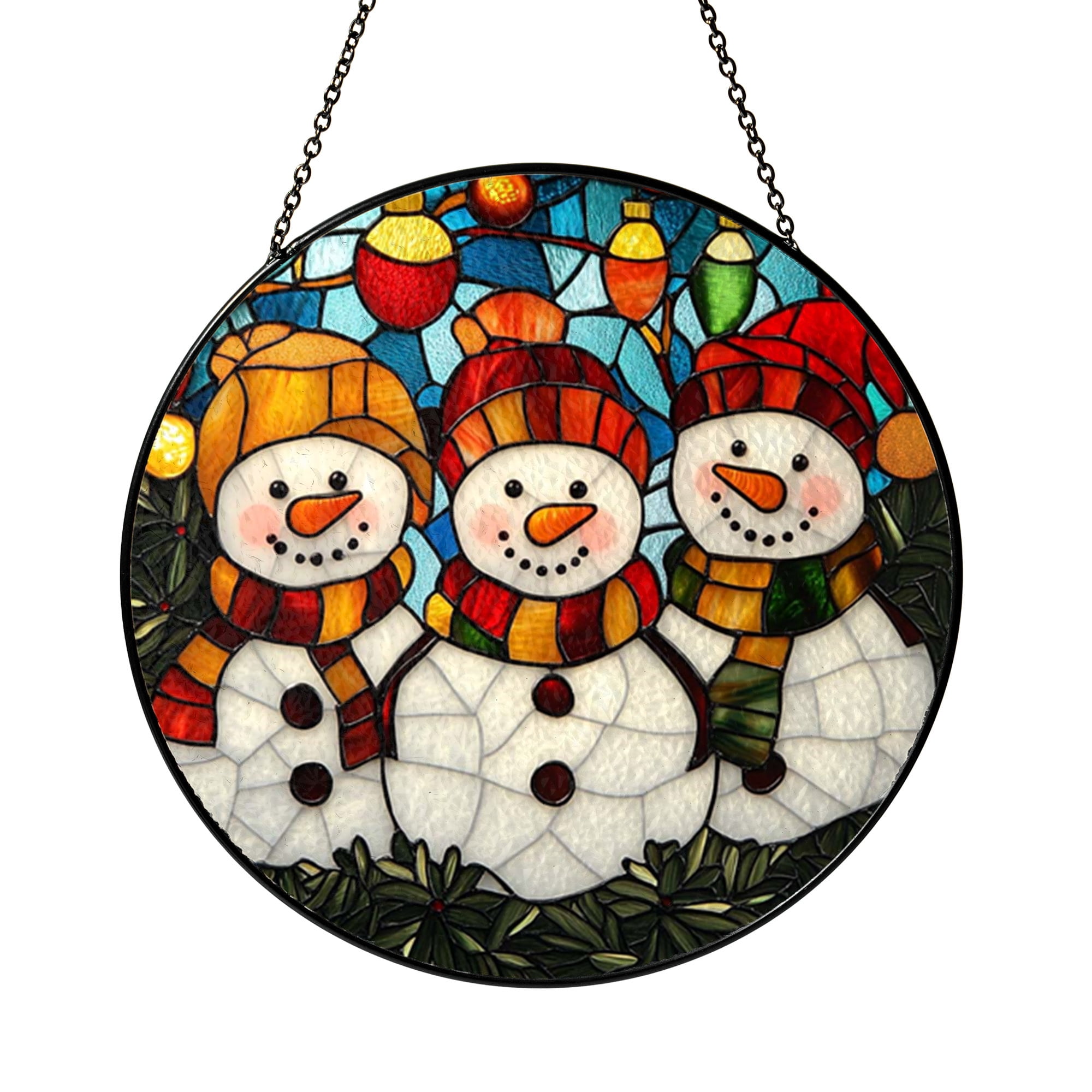 Snowman Family Winter Scene Stained Glass Window Hanging, Decorative ...