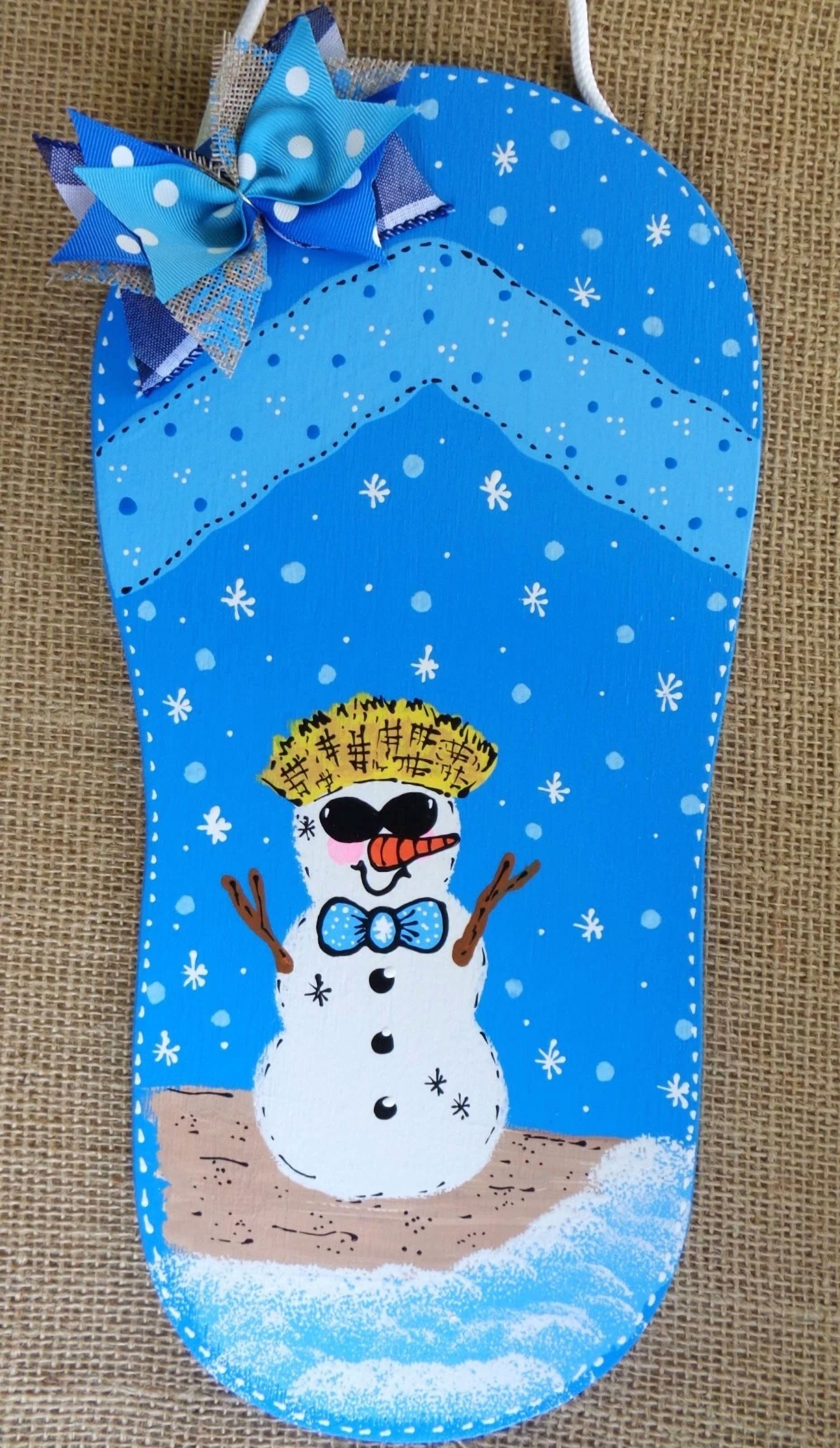 Snowman Flip Flop Sign Wall Door Hanger Plaque Tropical Beach Flip ...