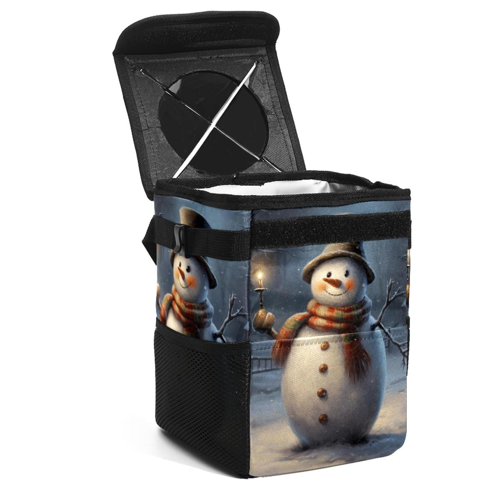 Snowman Foldable Car Garbage Can with Lid, Leak-Proof, Hanging Storage ...