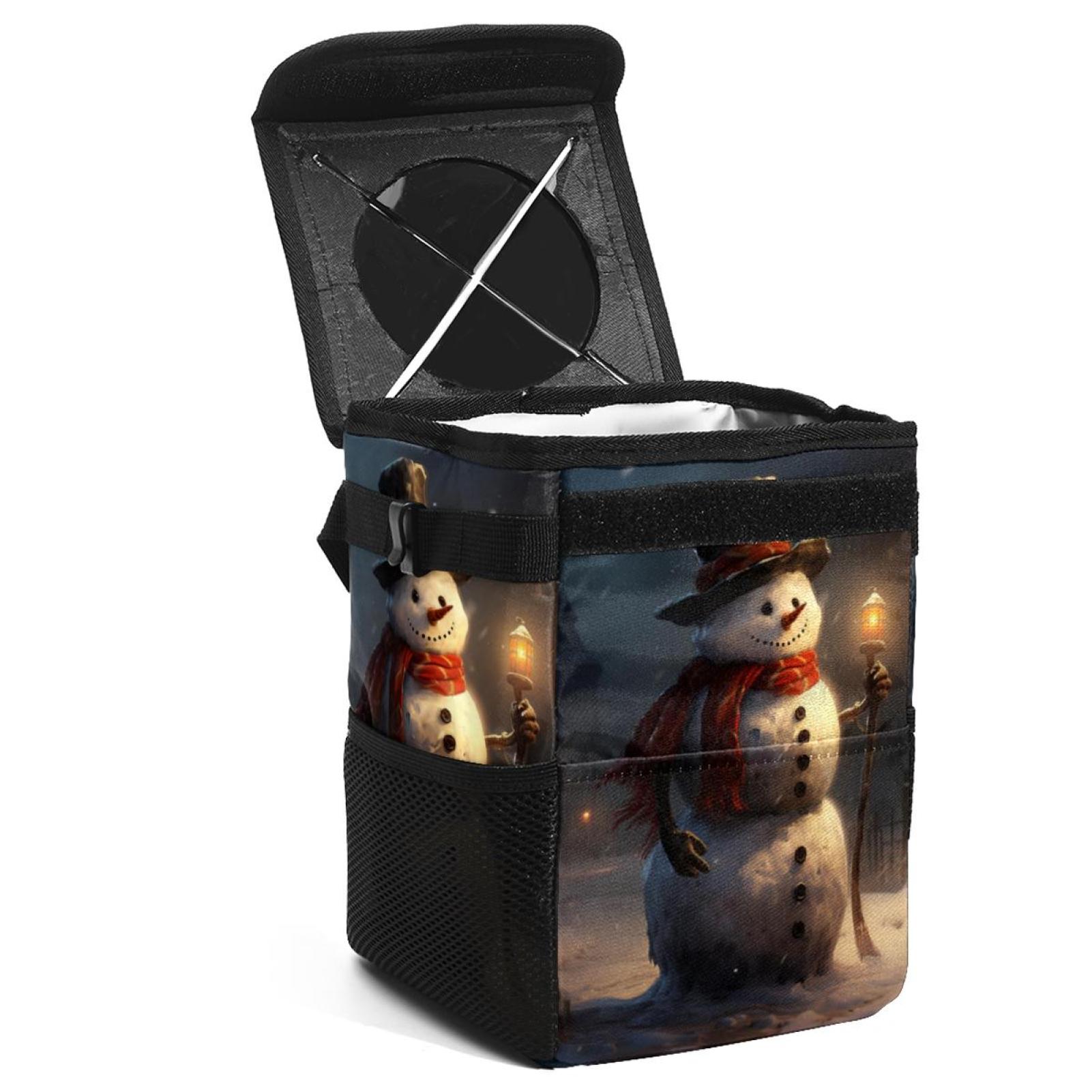 Snowman Foldable Car Trash Bin with Lid, Leak-proof Mini Garbage Can ...