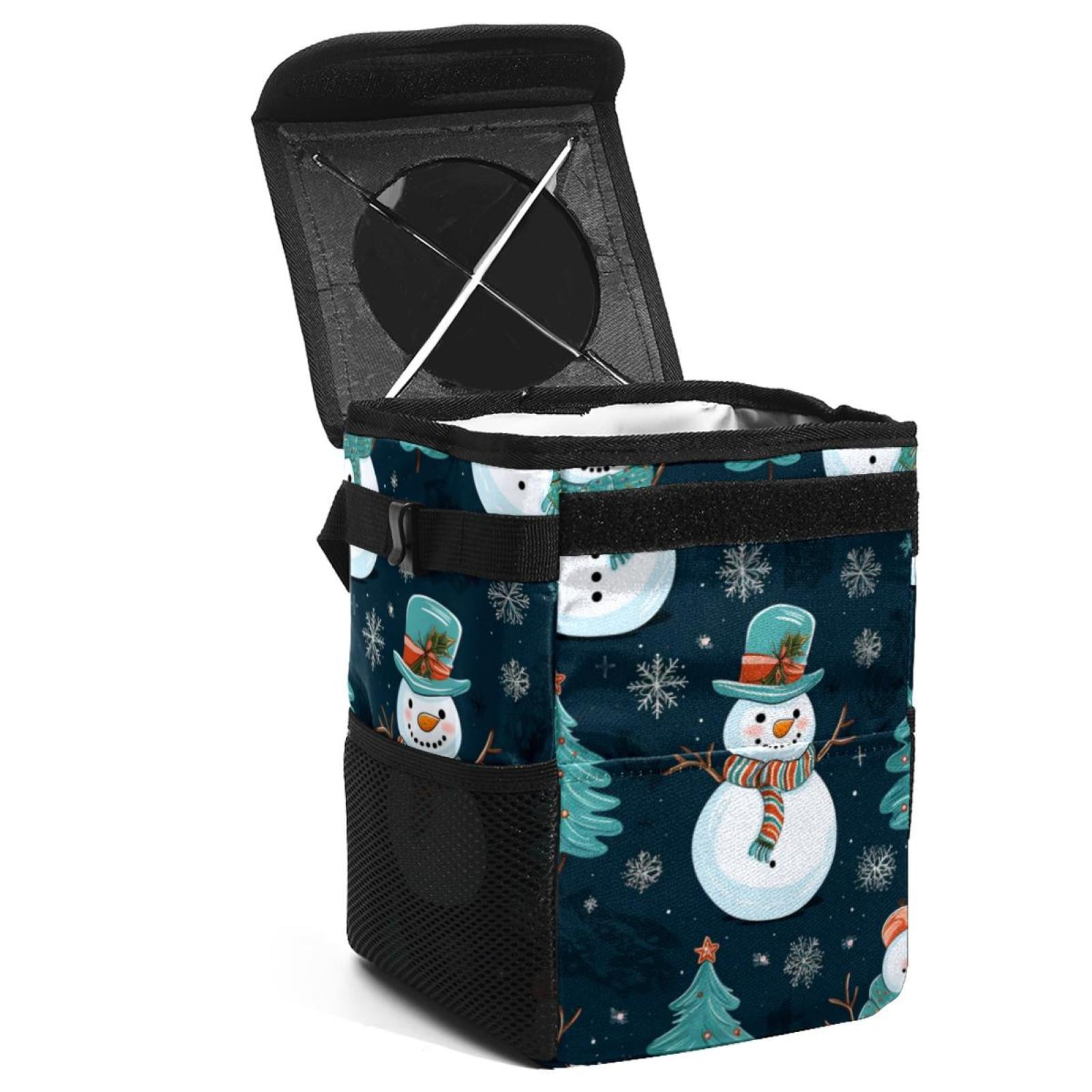 Snowman Foldable Mini Trash Can with Lid - Leak-Proof Car Garbage Can ...