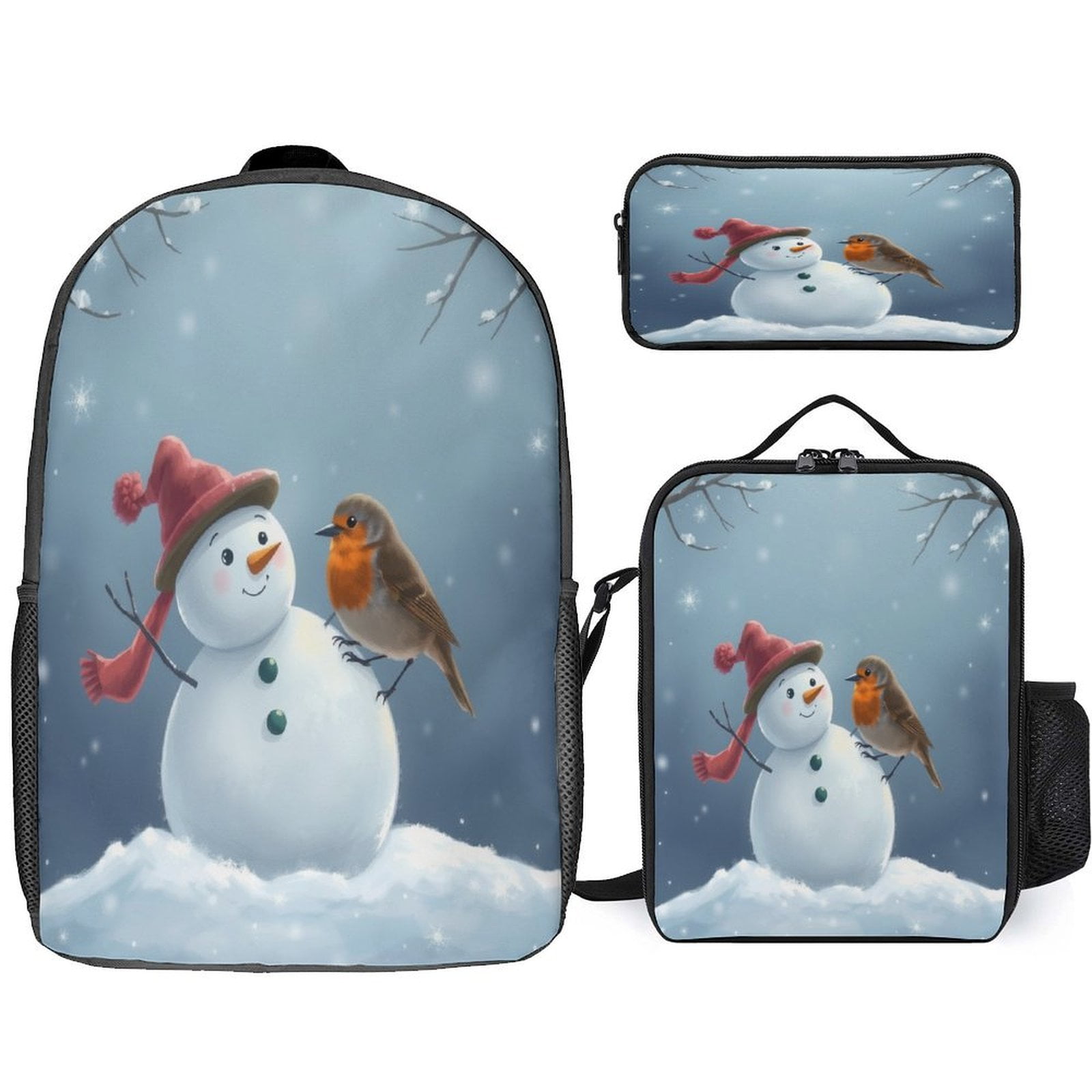 Snowman Friend Robin Backpack Bookbag Students Bags S Rucksack Lunch ...