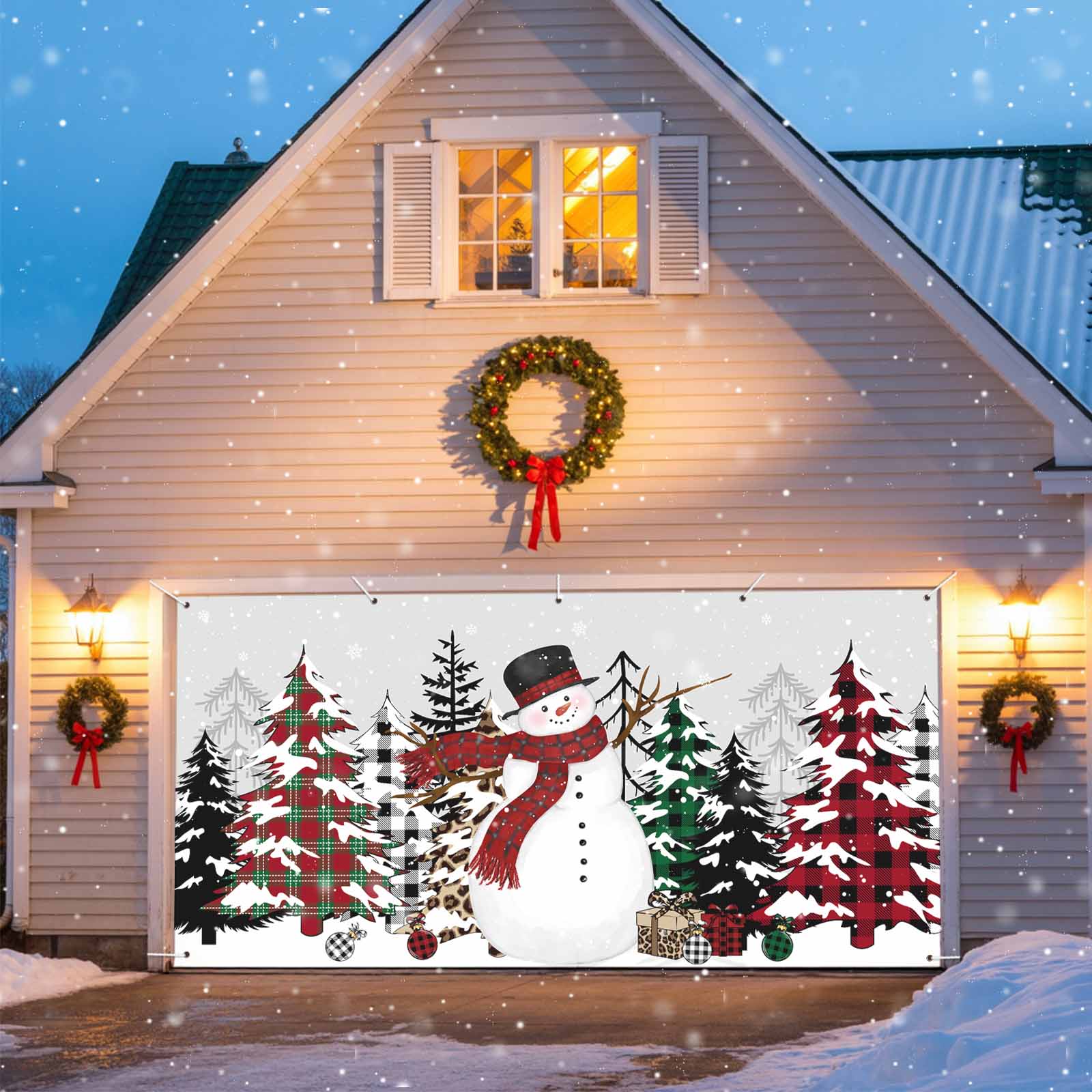 Snowman Garage Door Decorations, 6x13ft Garage Door Cover Banner with ...