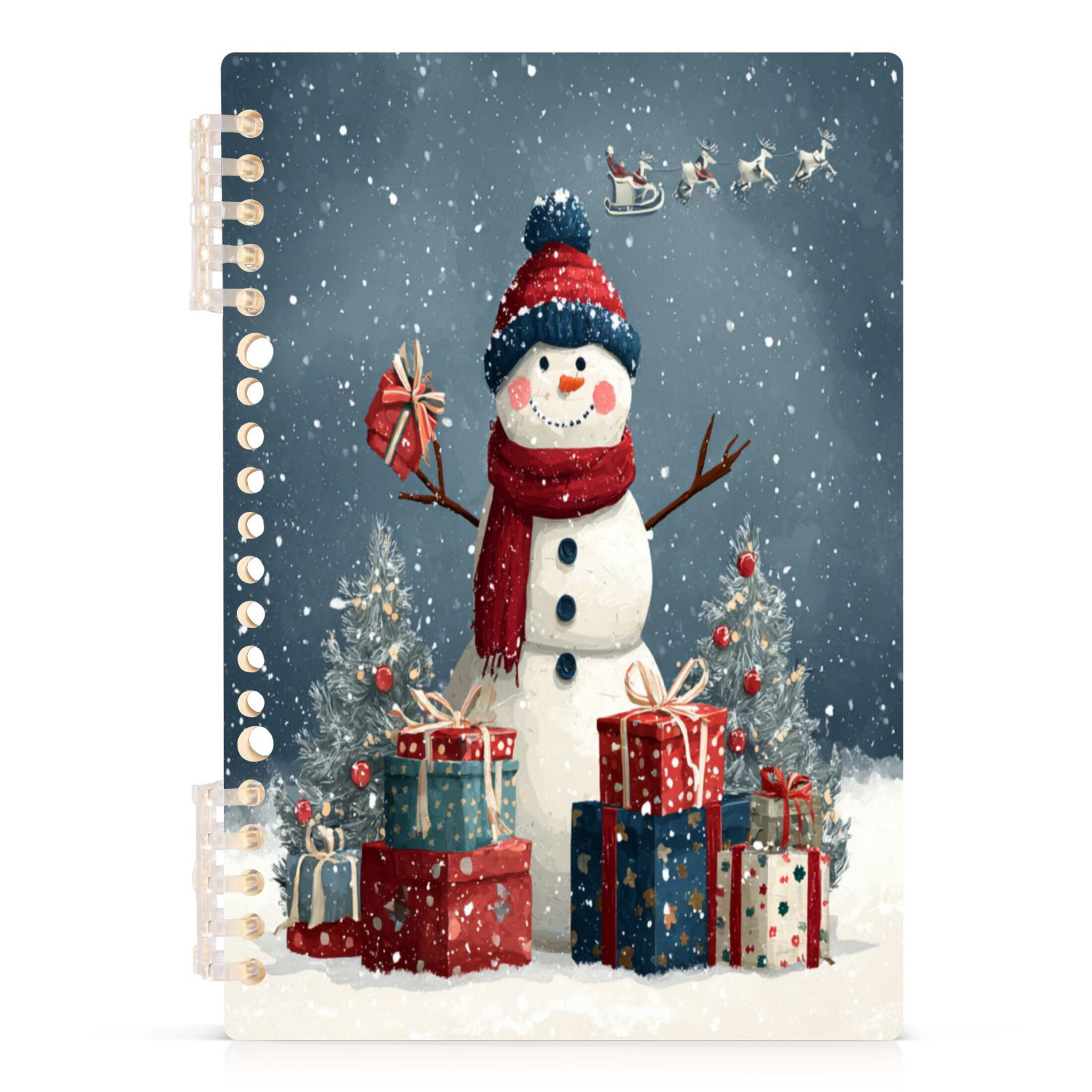 Snowman Gift Pile Notebook College Horizontal Grid Paper Ink Spill ...