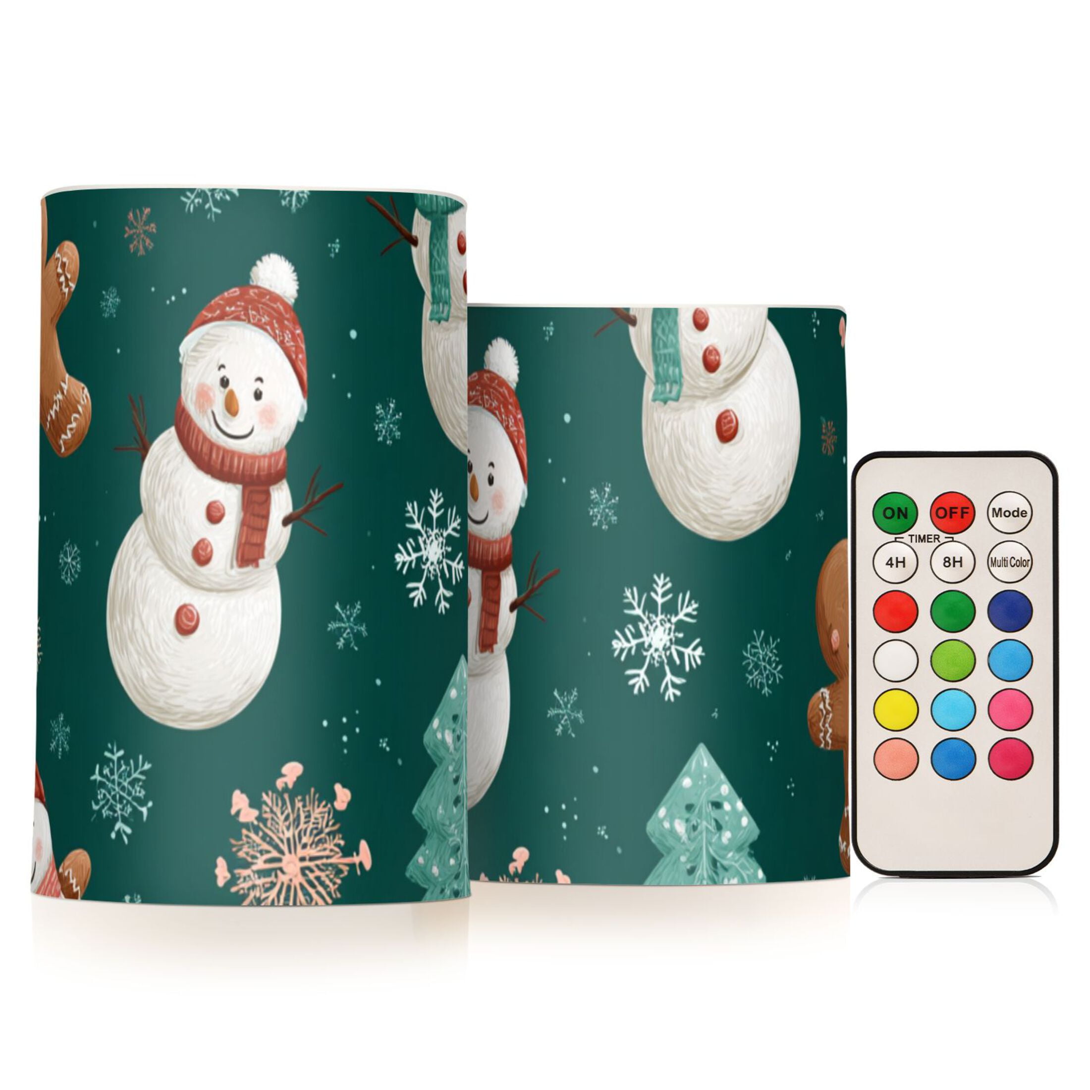 Snowman with Gingerbread Christmas Trees Snowflakes Flickering ...