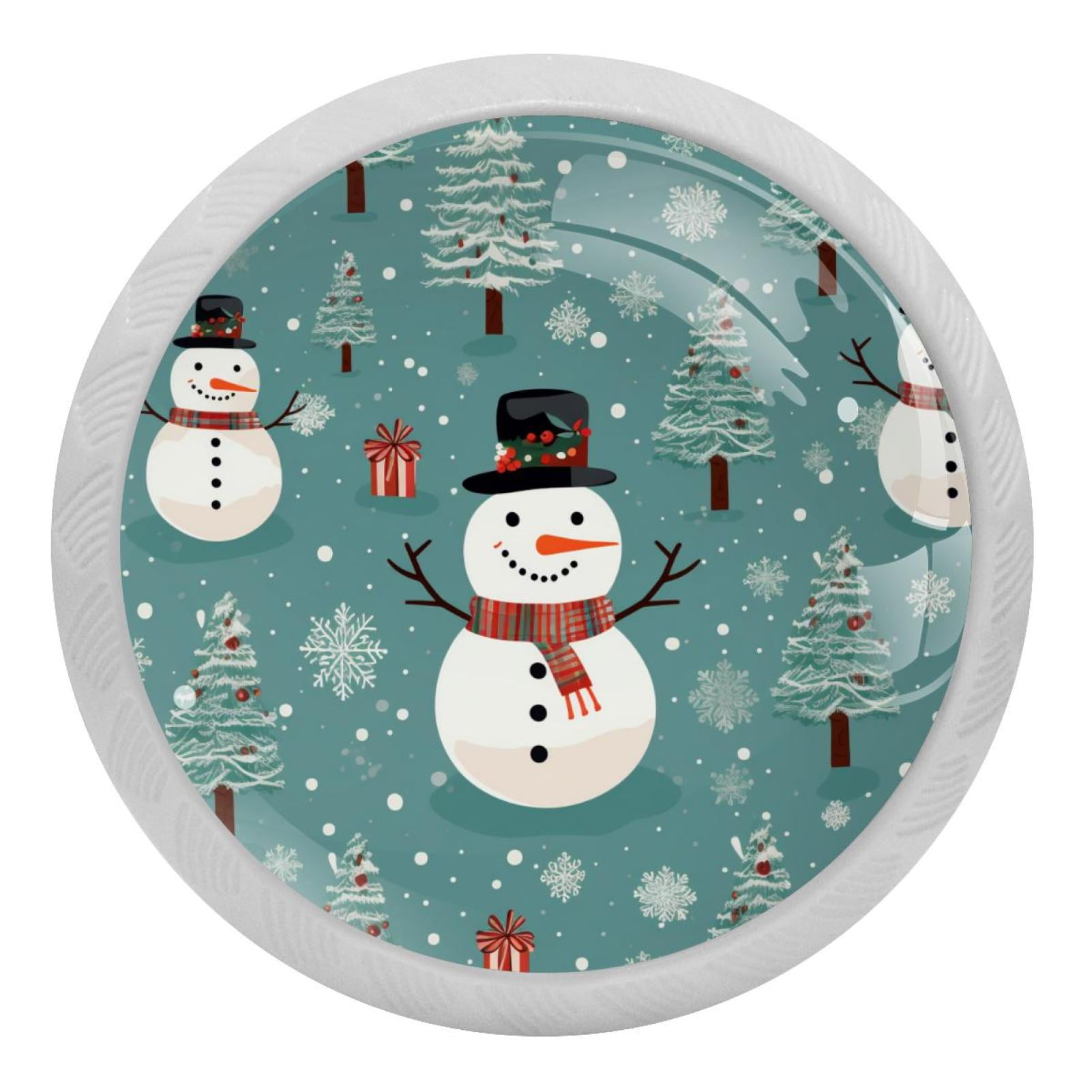 Snowman Glow-in-the-Dark Round Cabinet Knobs - Fluorescent Drawer Pulls 4-Pack, Suitable for ...